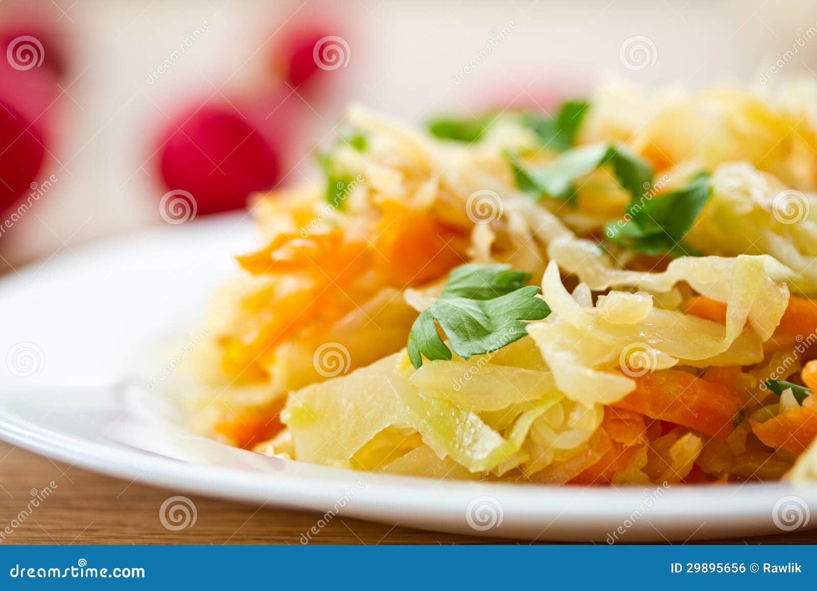 Braised Cabbage In Plate Isolated On White Background. Cabbage Top View ...