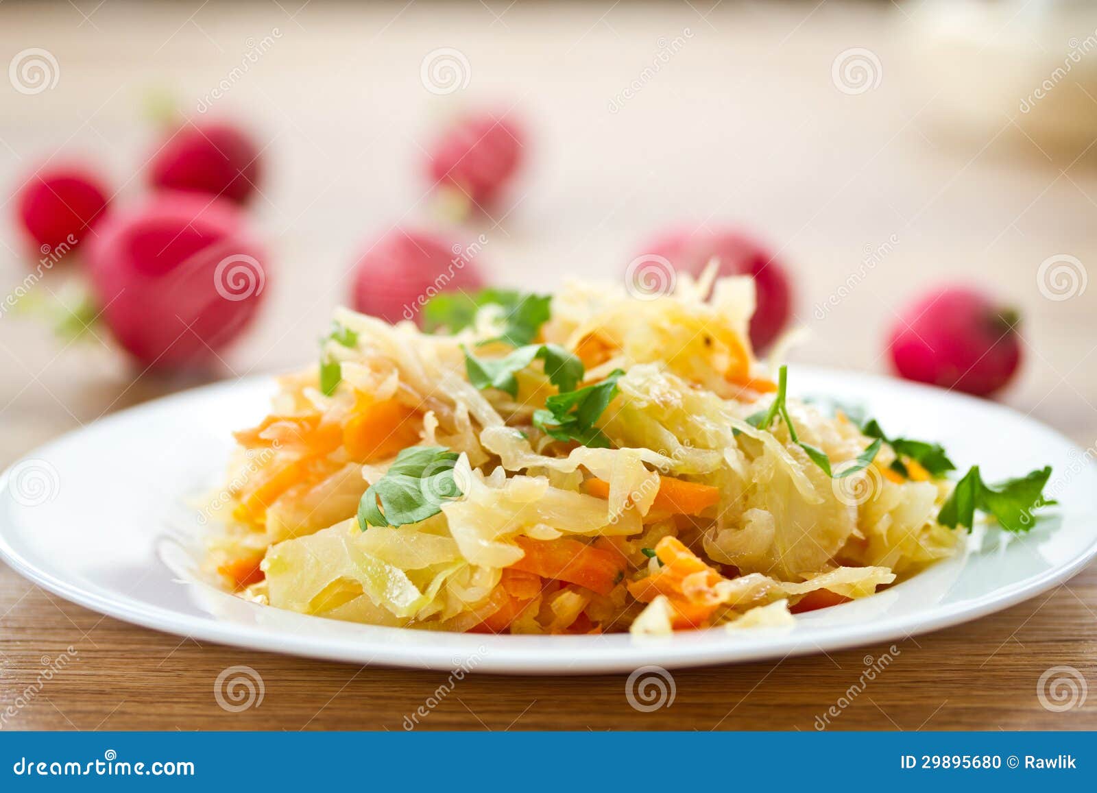 Braised Cabbage In Plate Isolated On White Background. Cabbage Top View ...