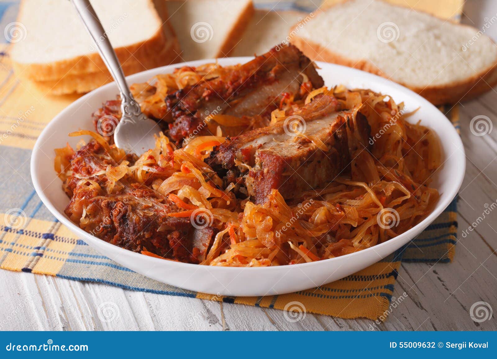 Braised Cabbage with Pork Ribs Close Up Horizontal Stock Photo - Image ...