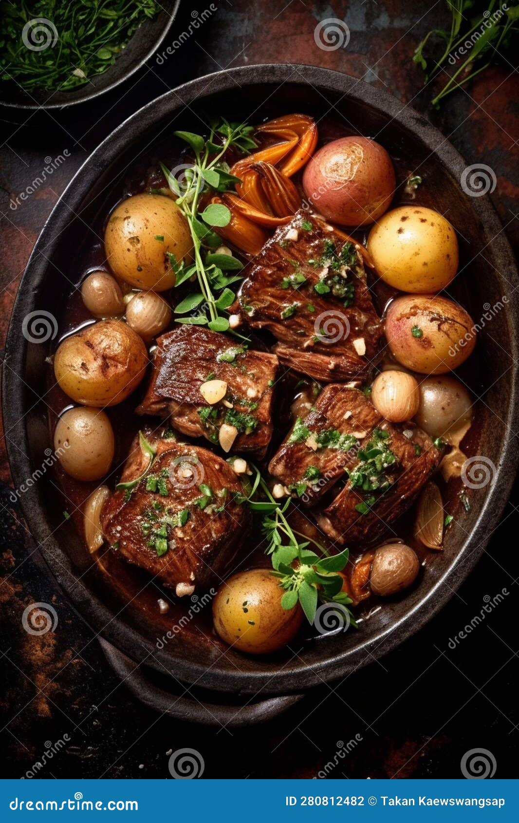 Braised Chuck Shoulder on Mushy Potatoes - Generative Ai Illustration ...