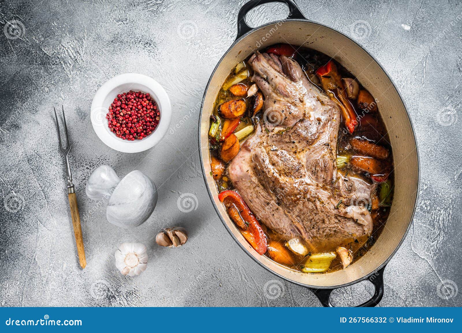 Braised Lamb Mutton Shoulder in a Baking Dish with Vegetables in Red ...