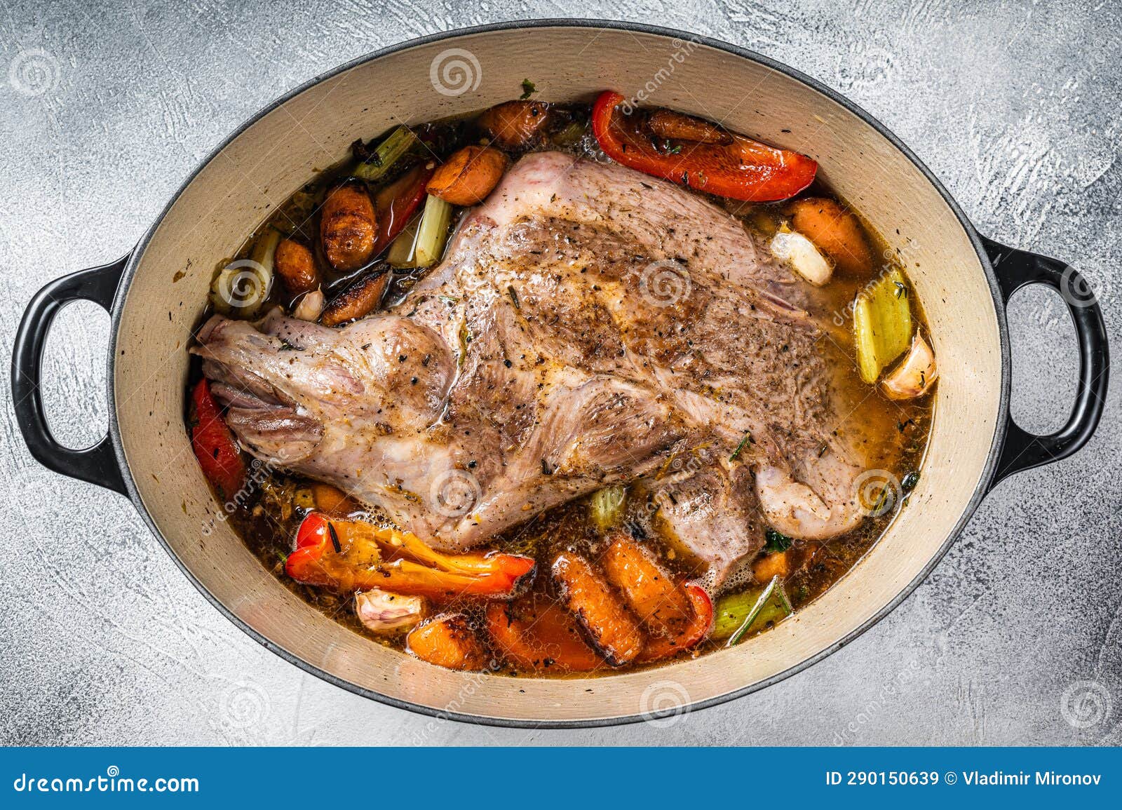 Braised Lamb Mutton Shoulder in a Baking Dish with Vegetables in Red ...