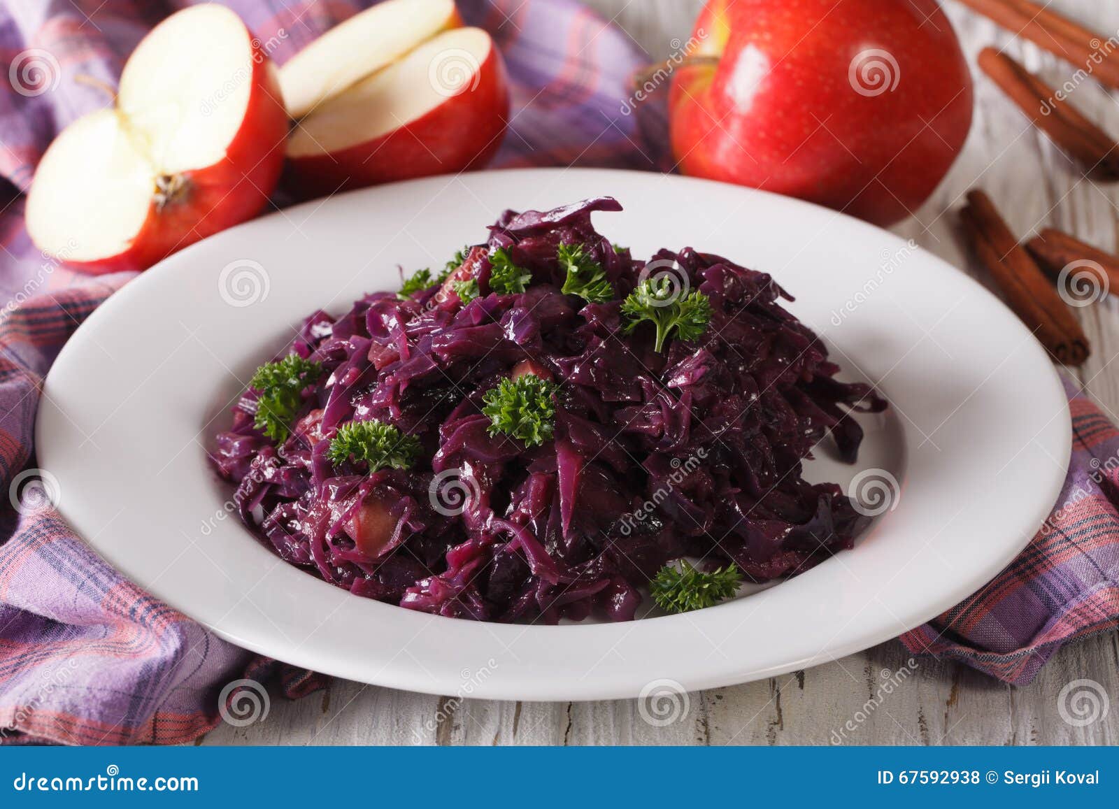 Braised Red Cabbage with Apples Close Up on a Plate. Horizontal Stock ...