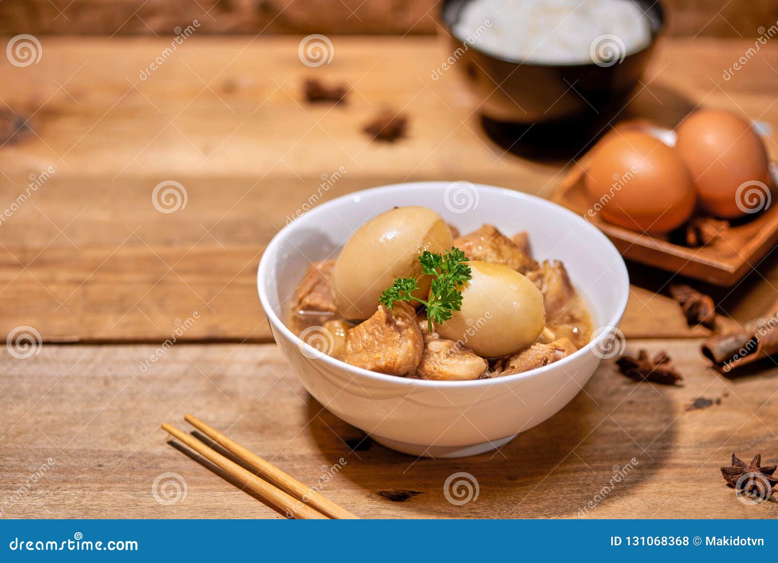 Braised Three Layer Pork with Seasoned Boiled Egg. Stock Photo - Image ...