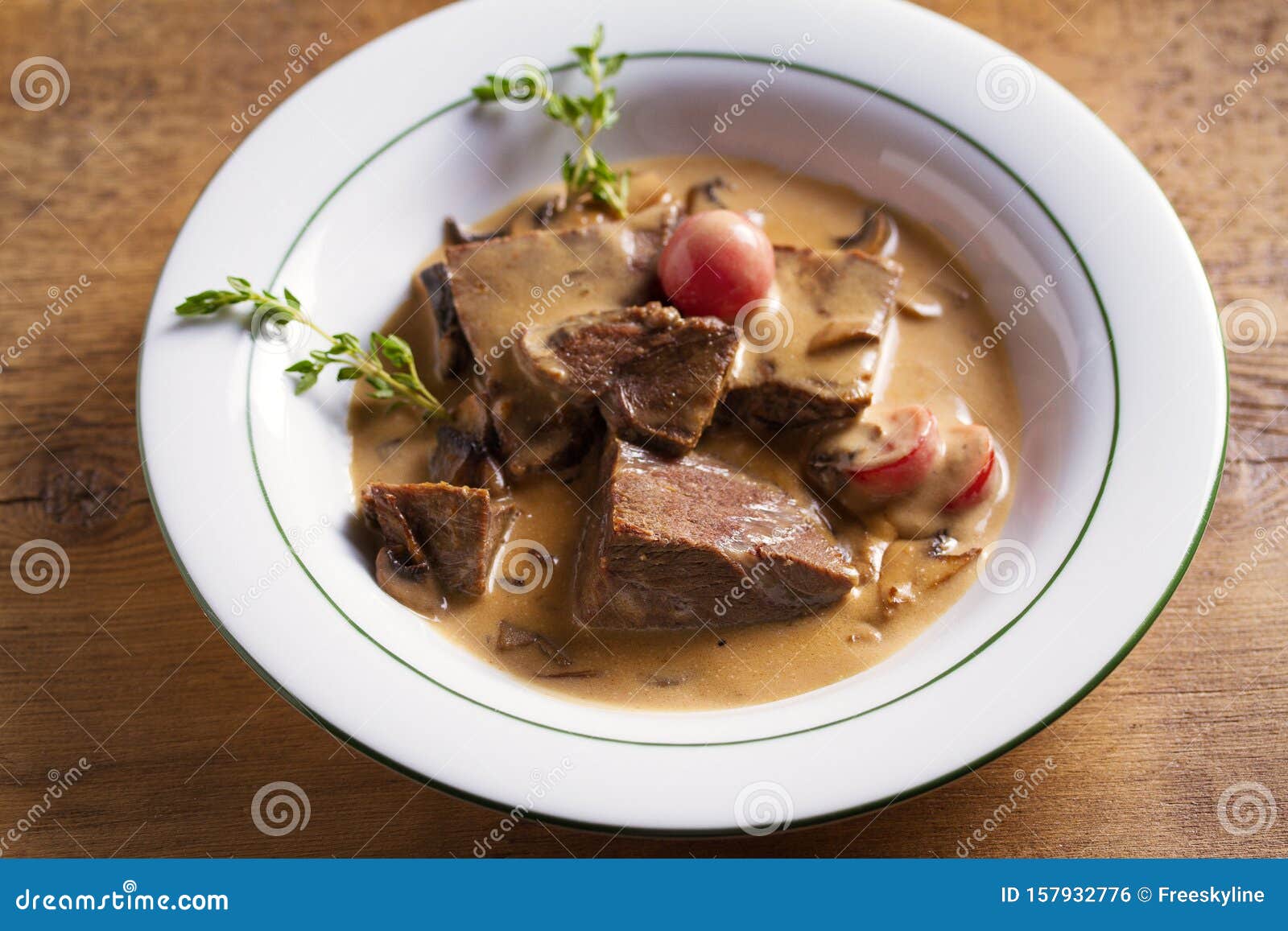 Braised Veal Cheeks in Cream Sauce with Mushrooms. Stock Photo - Image ...