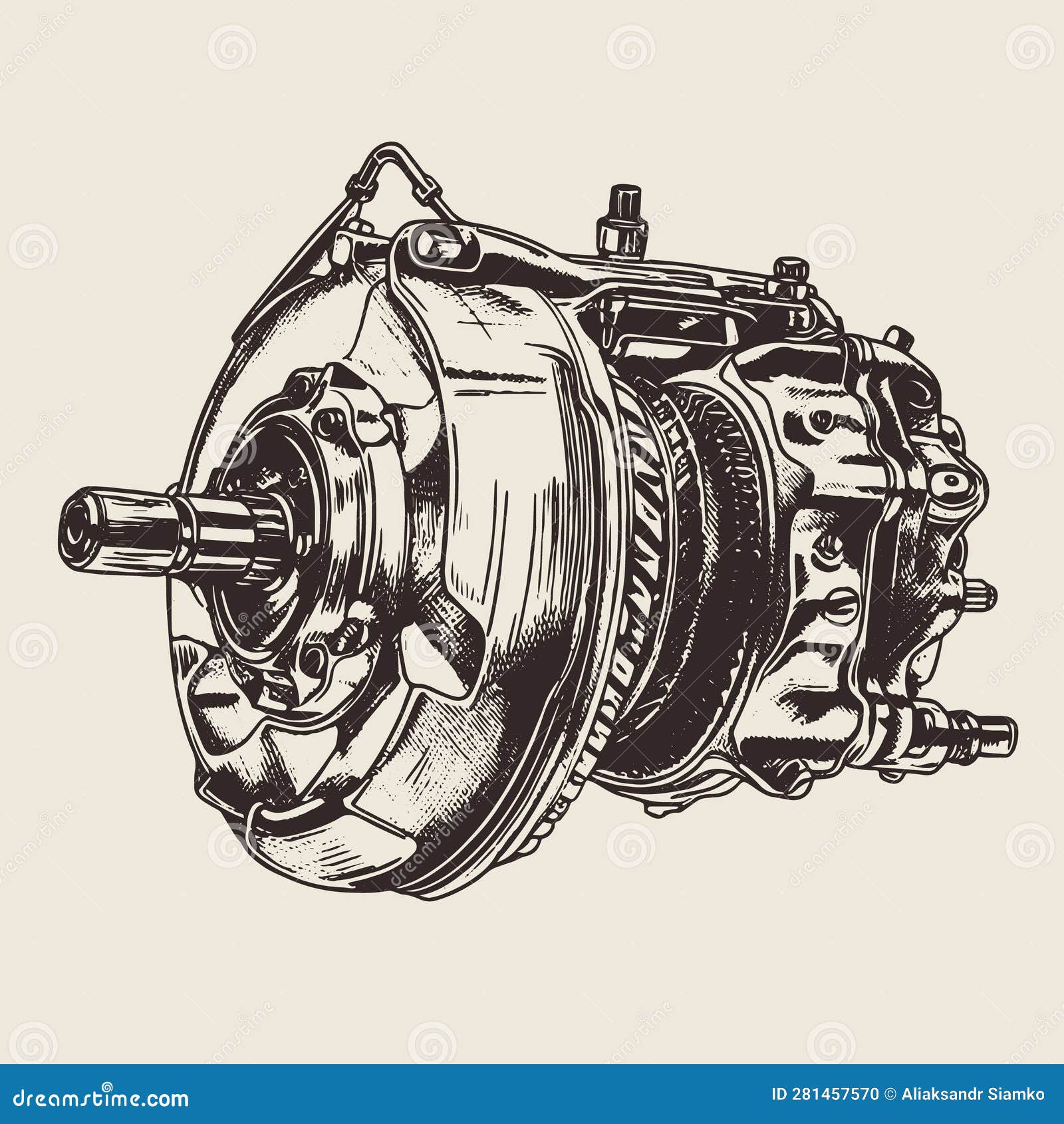 Brake Booster Vector Drawing. Isolated Hand Drawn, Engraved Style ...