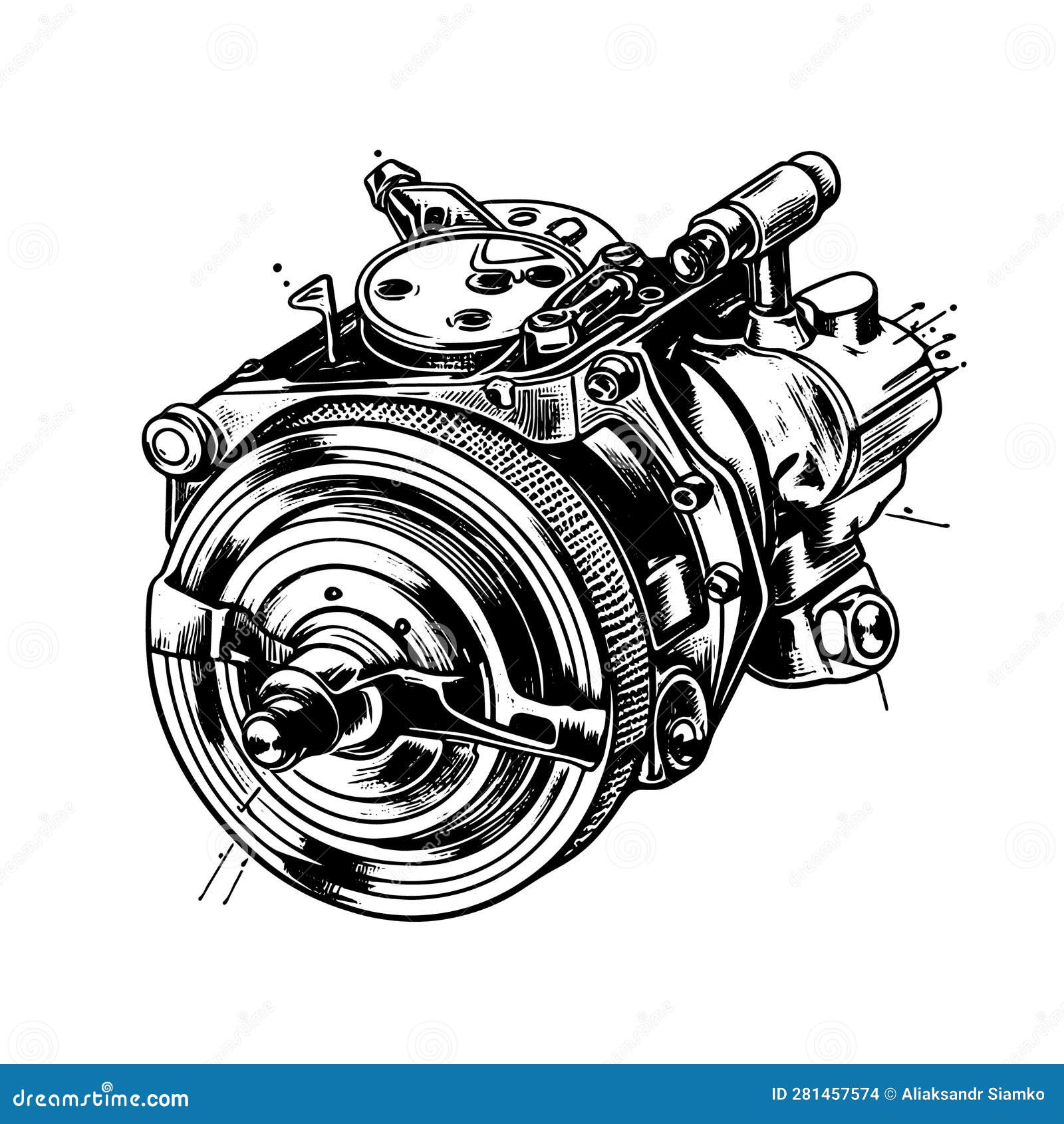 Brake Booster Vector Drawing. Isolated Hand Drawn, Engraved Style ...