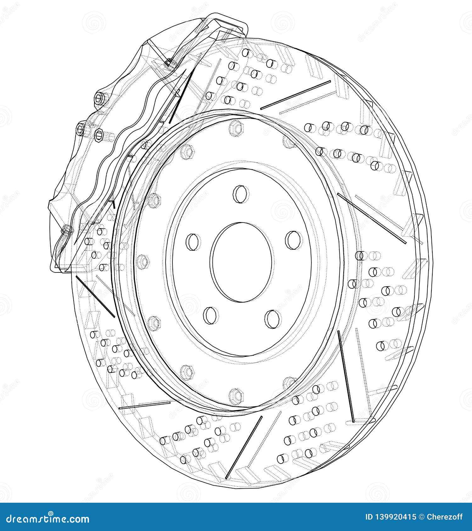 Brake Disc Outline. Vector Rendering of 3d Stock Vector - Illustration ...