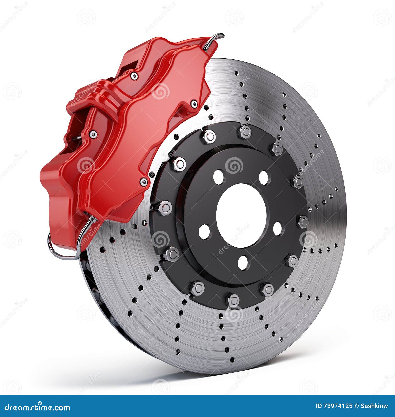 Brake Disc with Red Sport Racing Calliper on White Stock Illustration ...