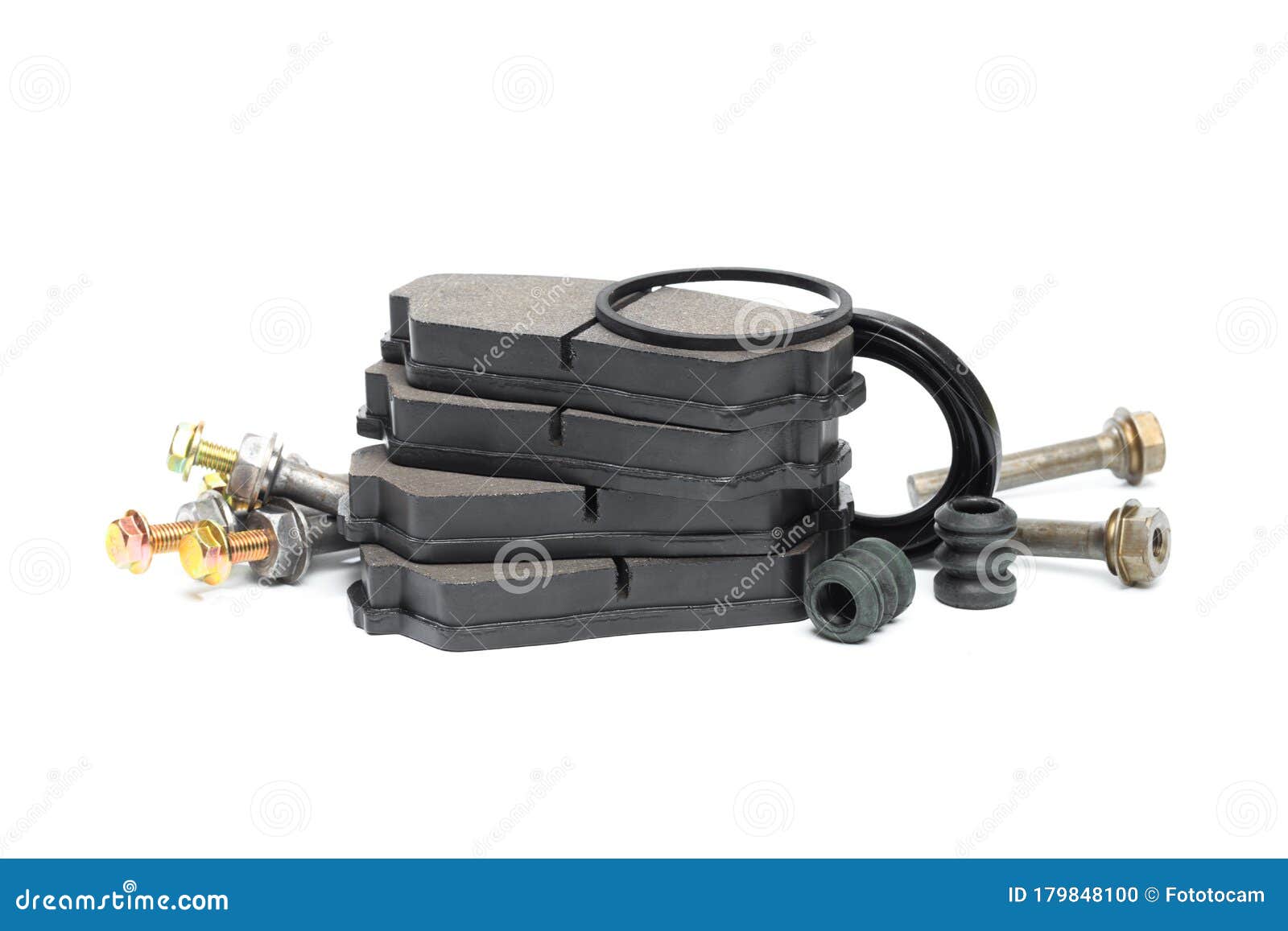 Brake Pads and Brake Caliper Guides Isolated on White Background Stock ...