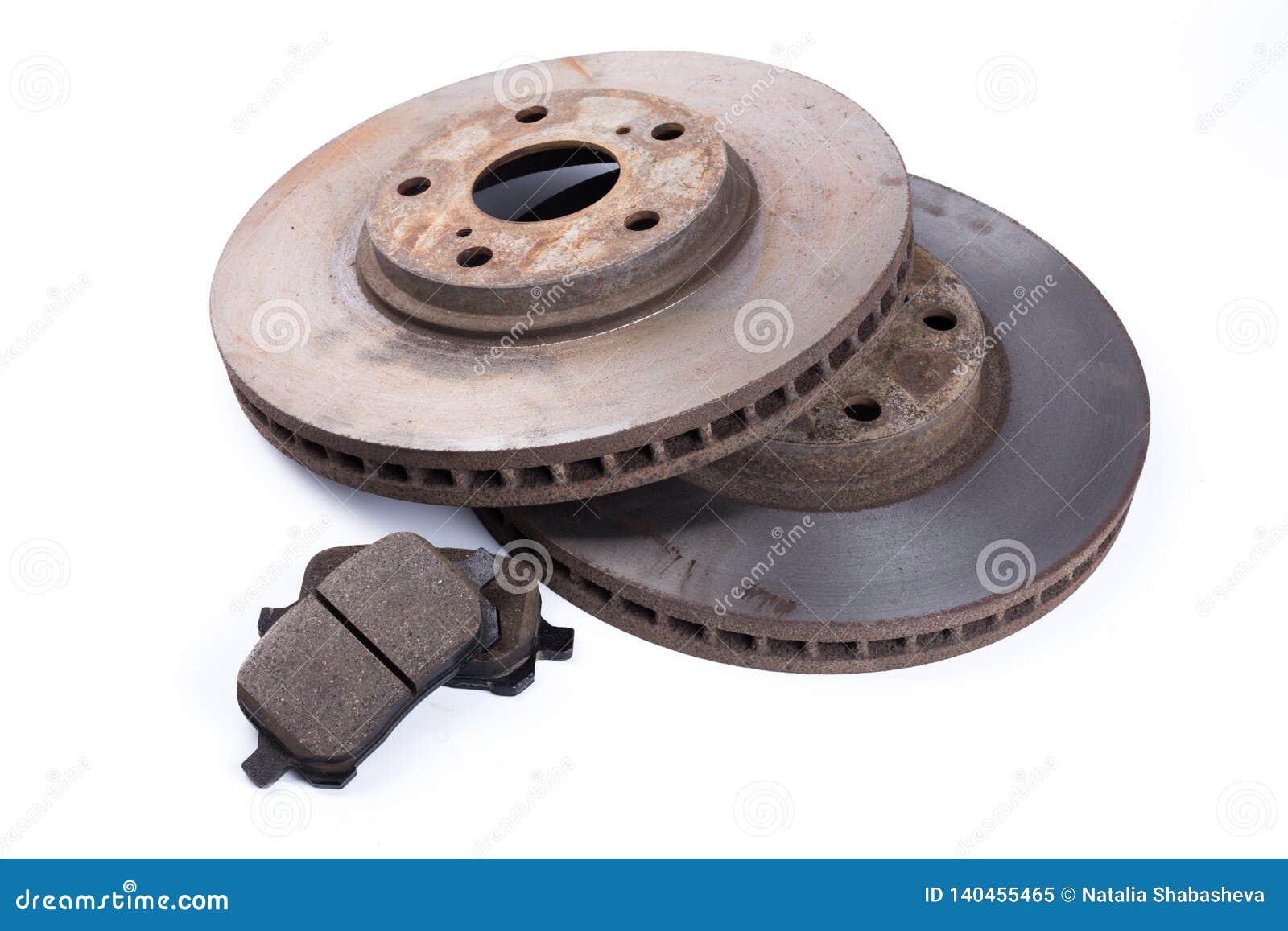 Brake Pads and Brake Discs on White Background Stock Image - Image of ...