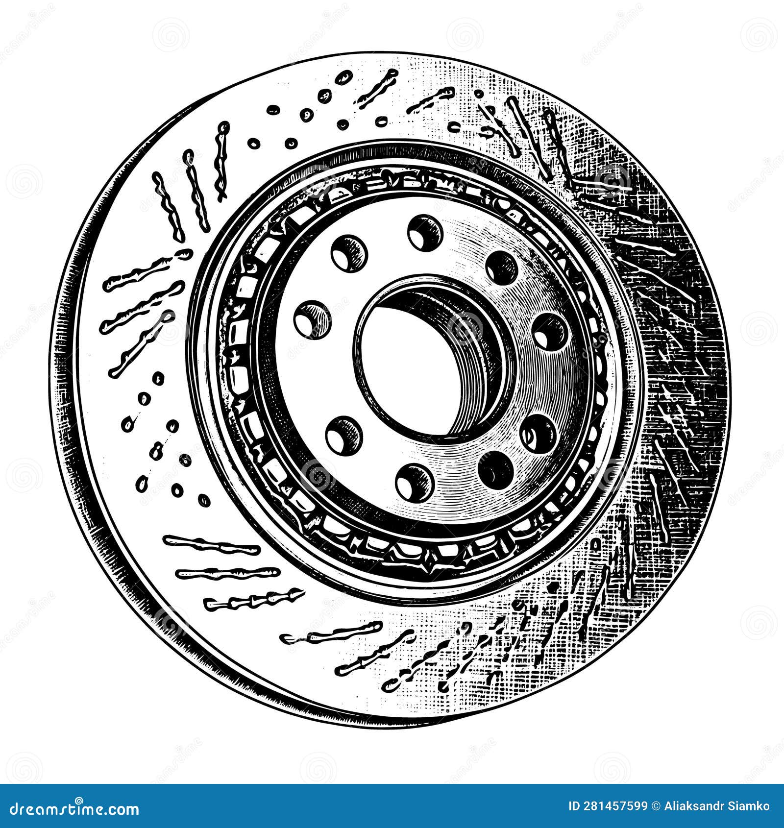 Brake Rotors Vector Drawing. Isolated Hand Drawn, Engraved Style ...
