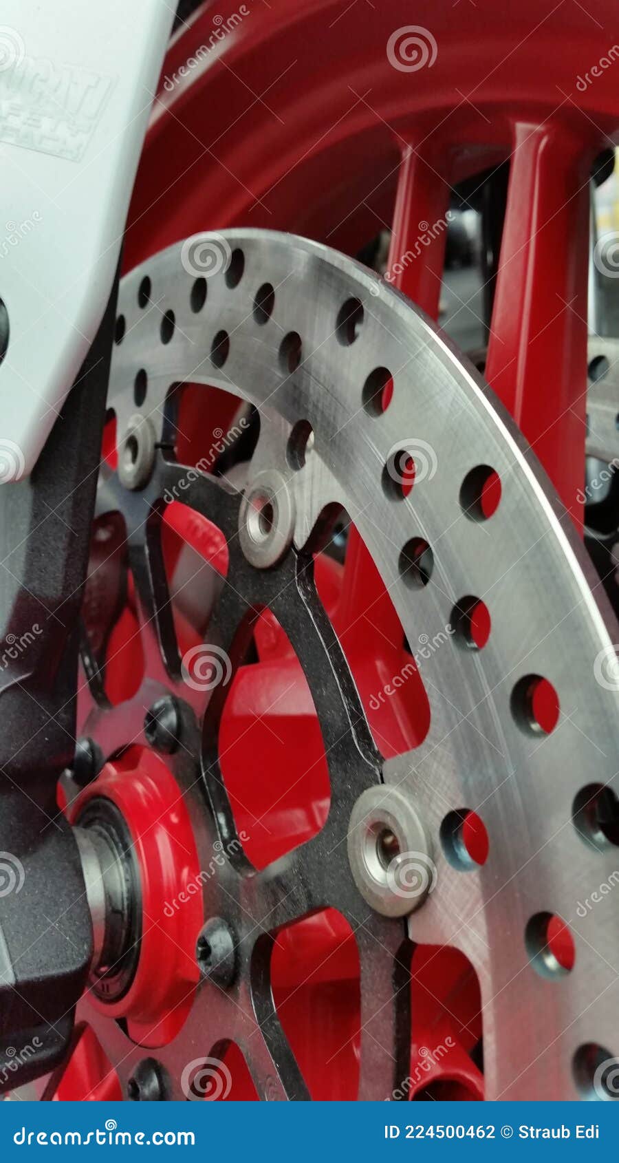 Brakedisk on a red wheel stock photo. Image of grey - 224500462