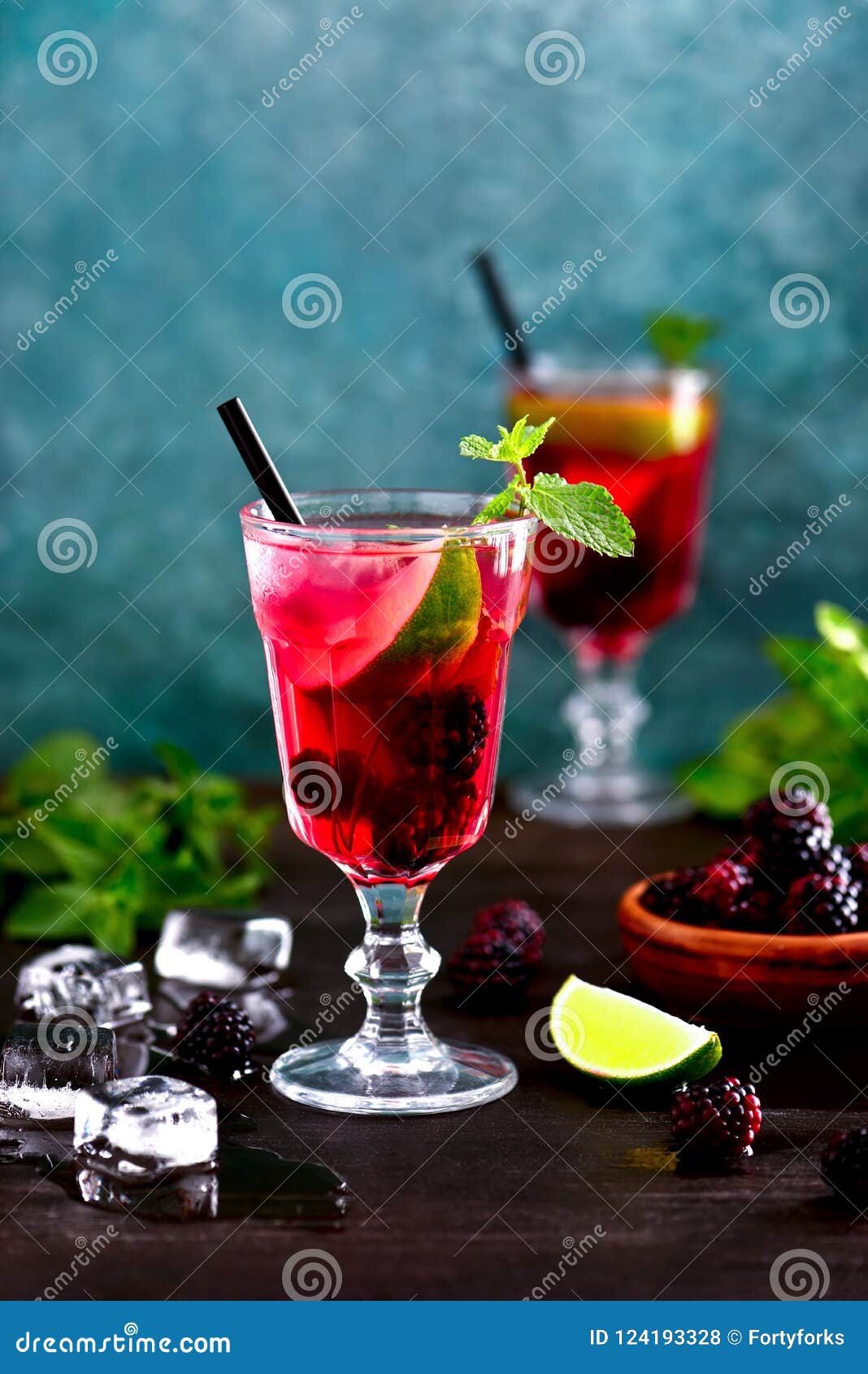 Bramble drink, front view stock photo. Image of lime - 124193328