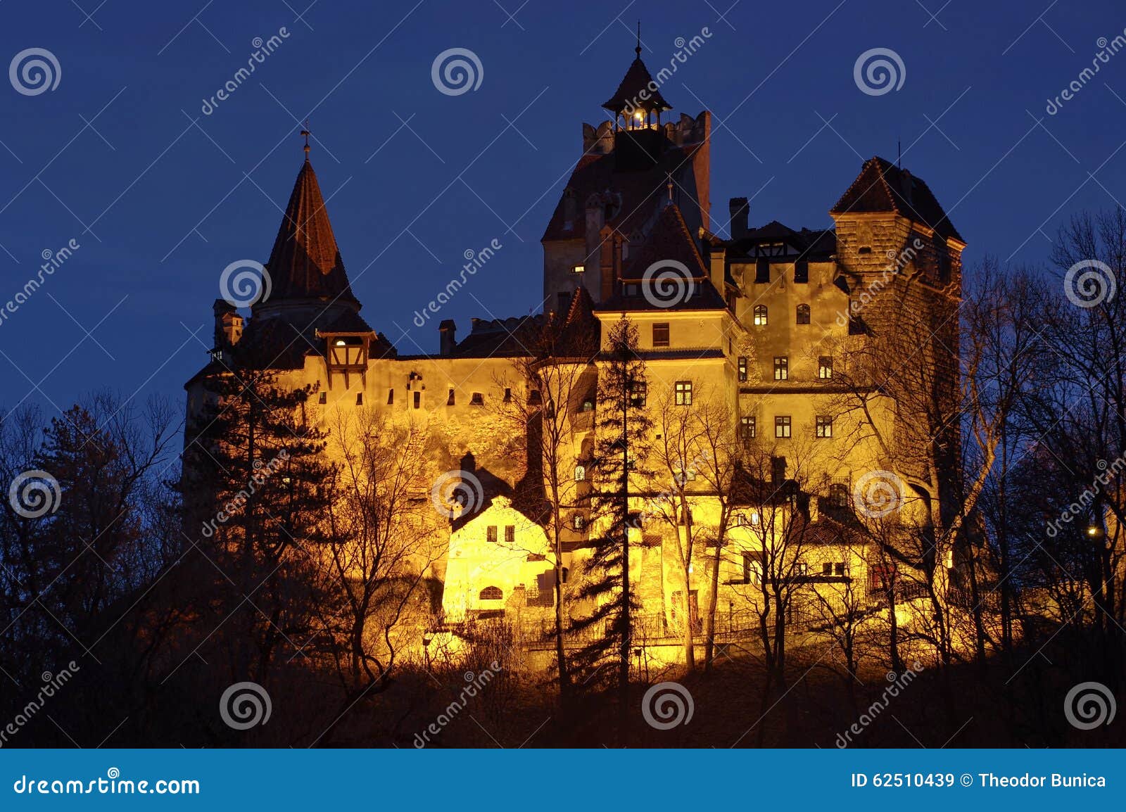 Bran Castle, Medieval Fortress, Lighted at Night - Landmark Attraction ...