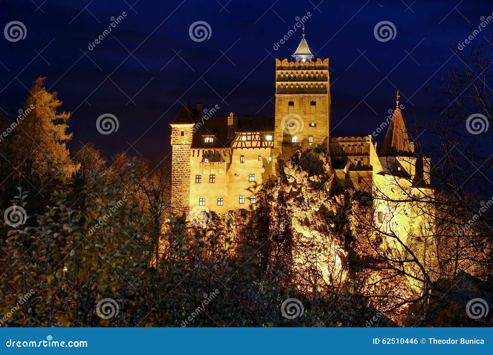 Bran Castle, Medieval Fortress, Lighted at Night - Landmark Attraction ...