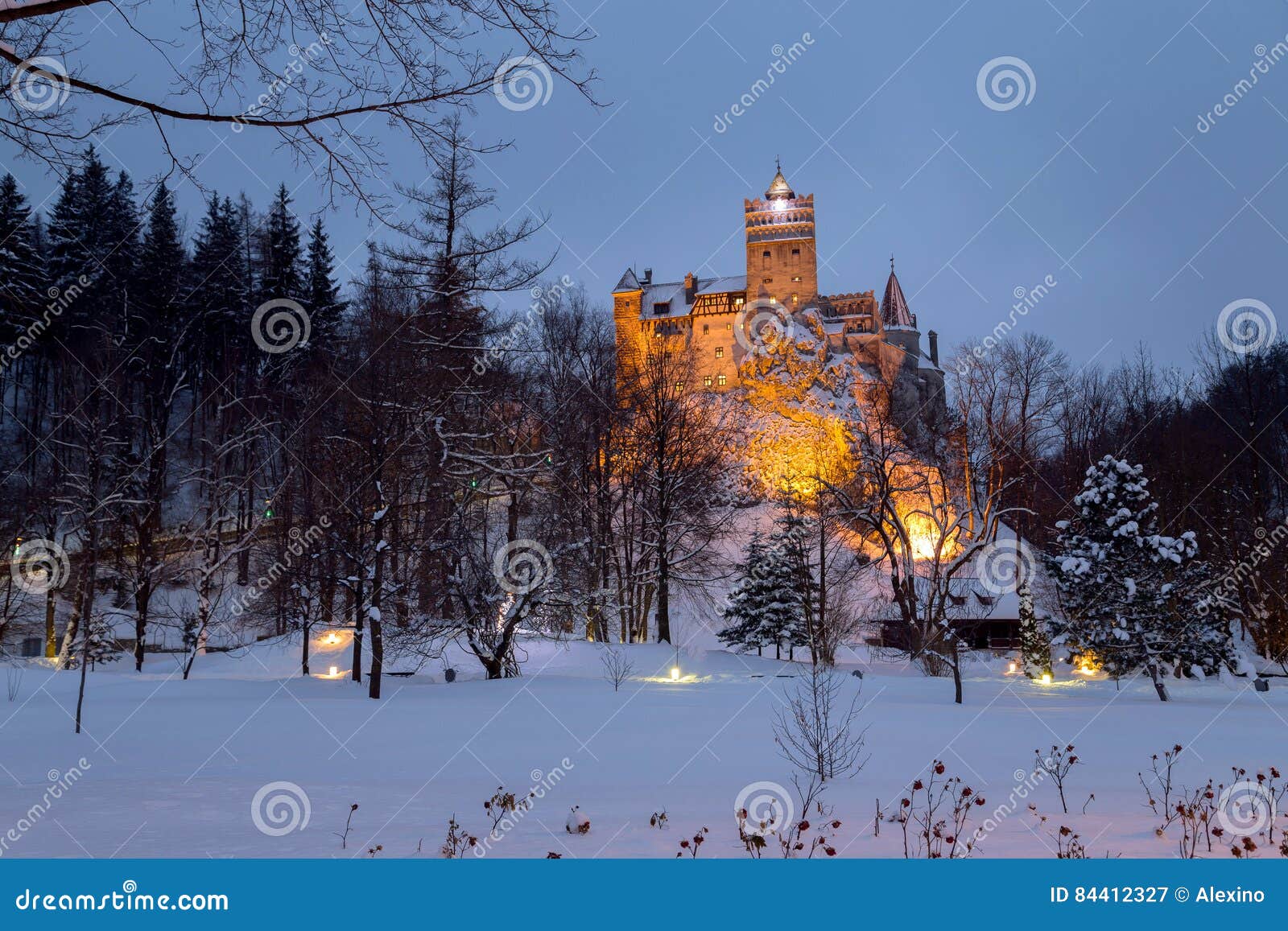 Bran castle in winter stock image. Image of evening, fortress - 84412327