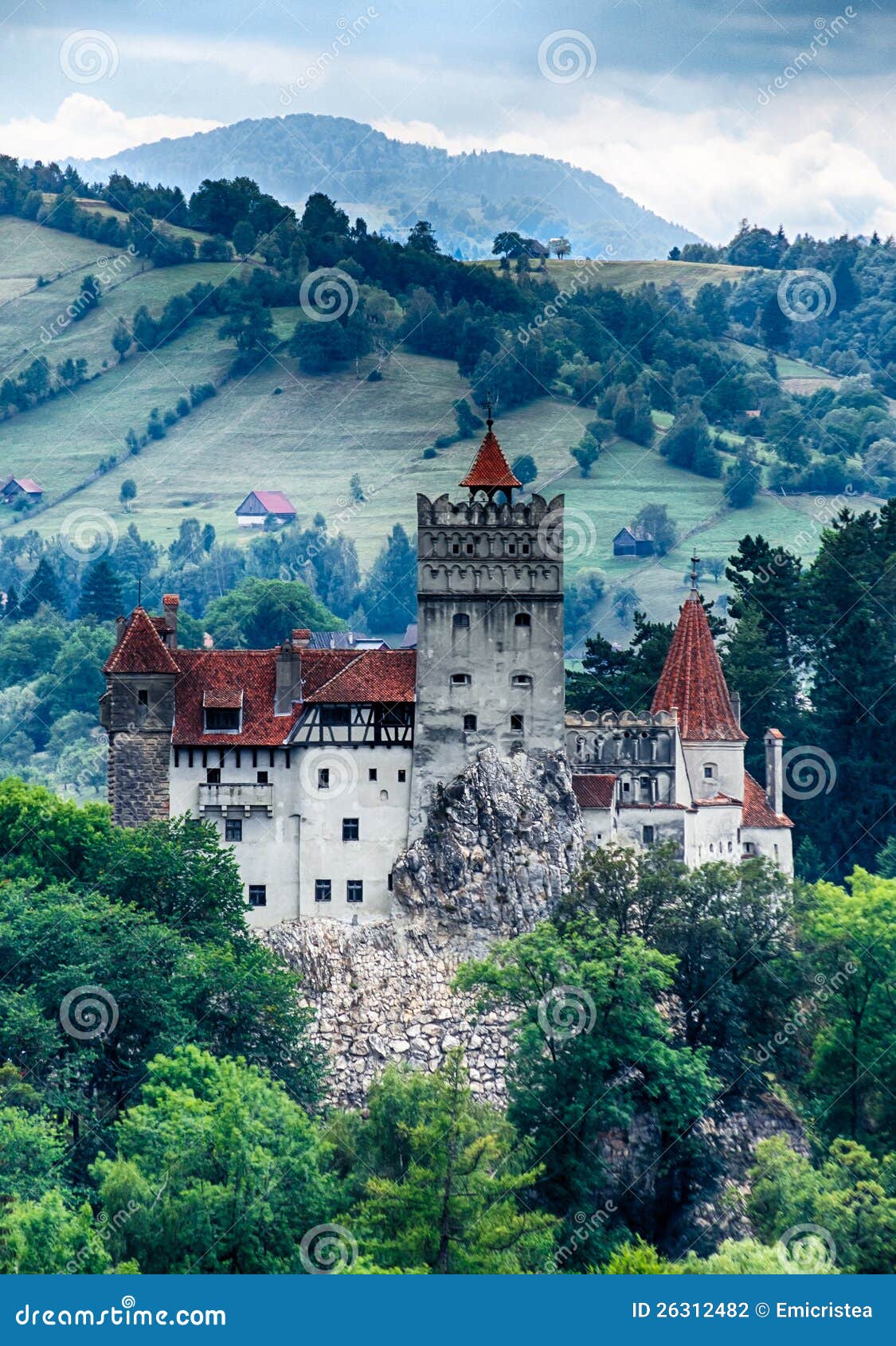 Walled Bran Castle On A Hill. Dracula's Castle, After Vlad III The ...