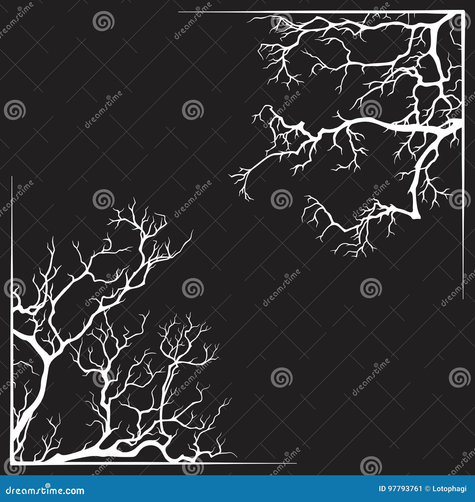 Branch Borders Halloween Black and White Print Design Vector ...