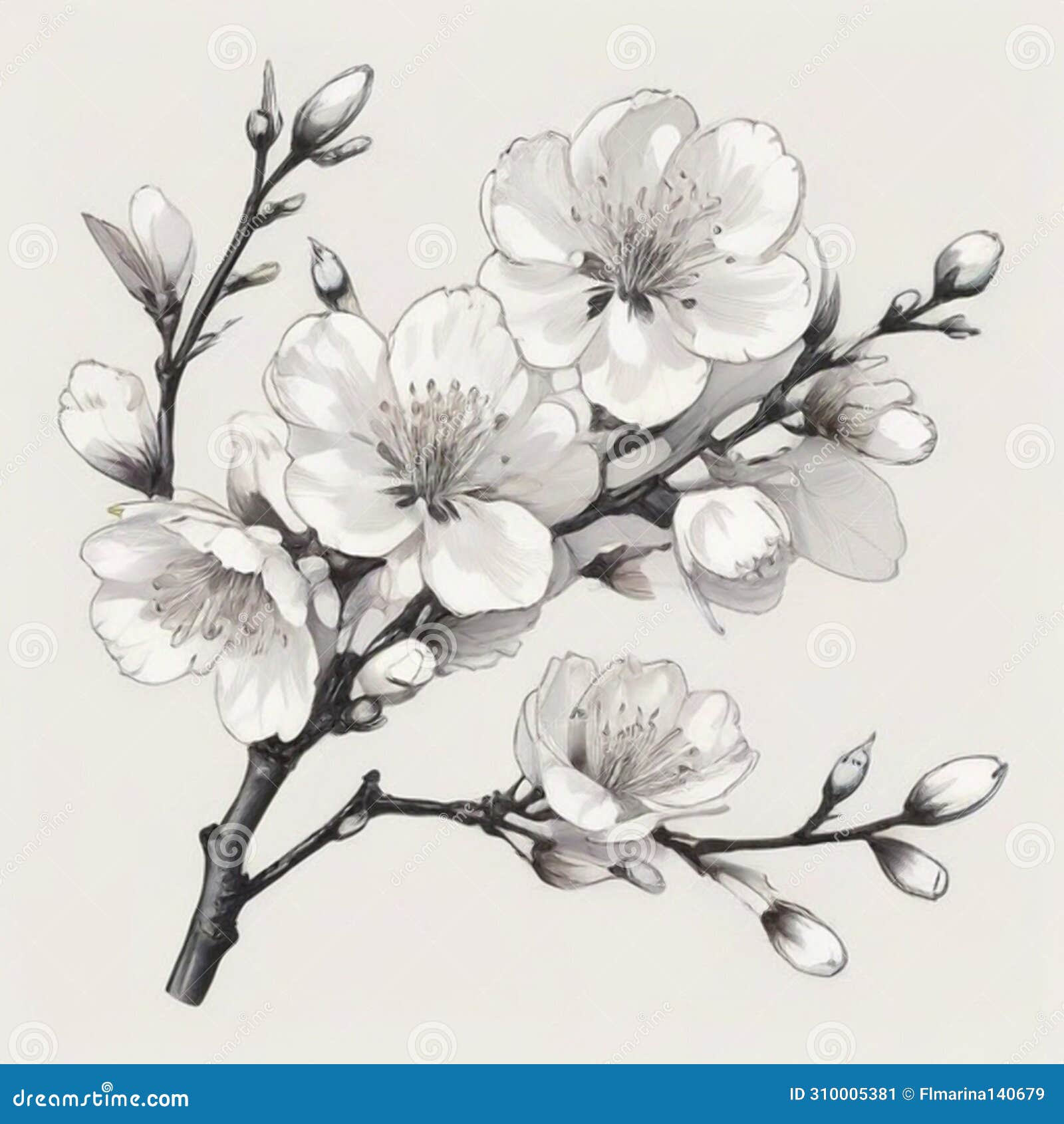 Branch of Cherry Blossom Tree. Stock Illustration - Illustration of ...