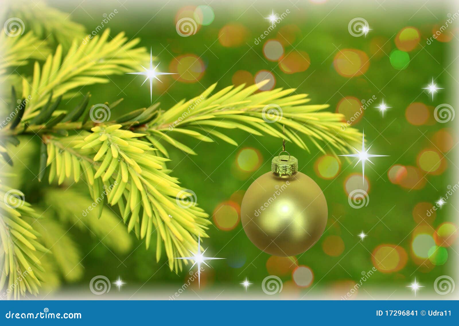 Branch of Christmas Tree with Stars Stock Image - Image of background ...