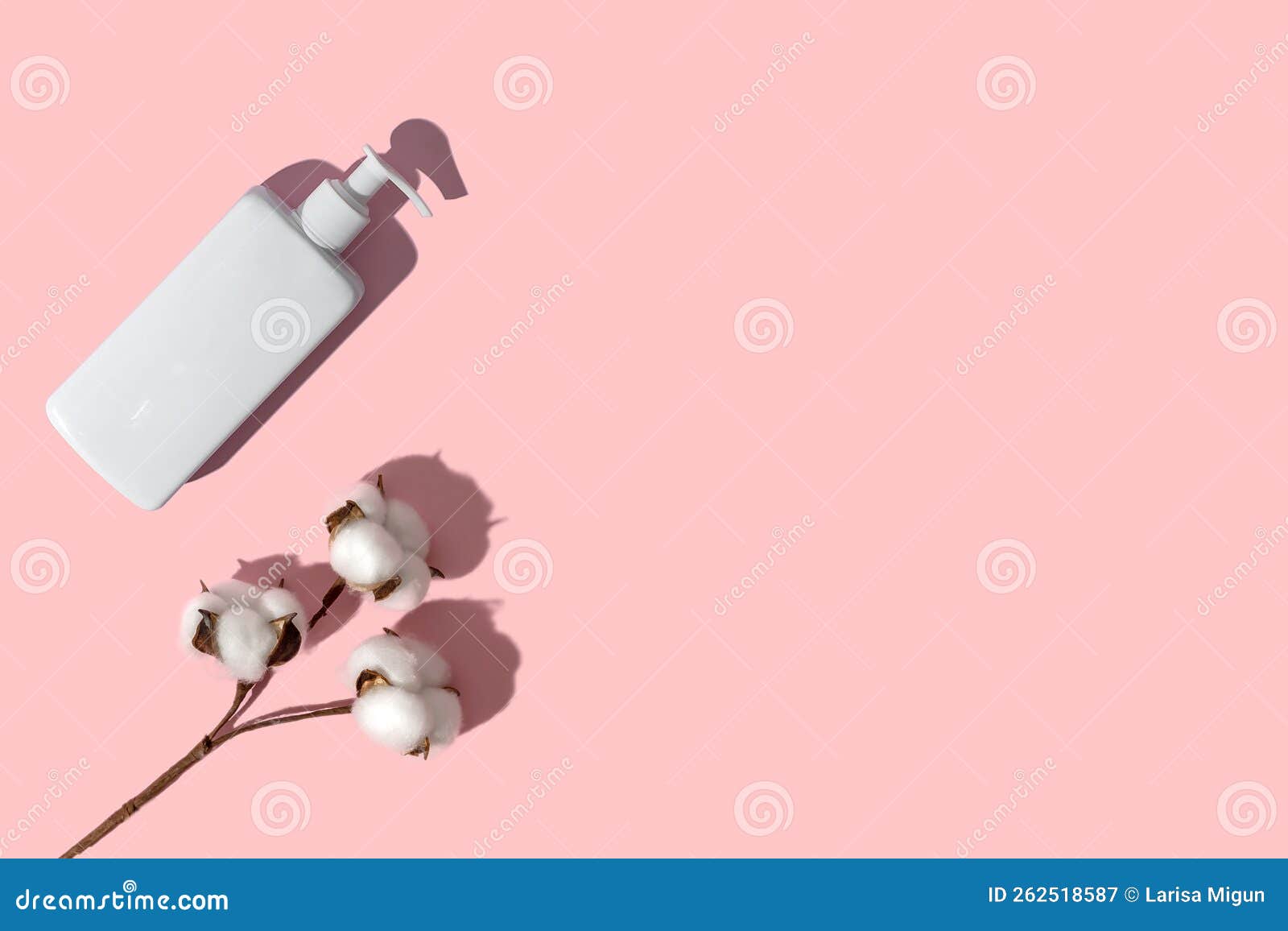 Cotton Branch and White Dispenser for Body Hygiene on a Pink Background ...