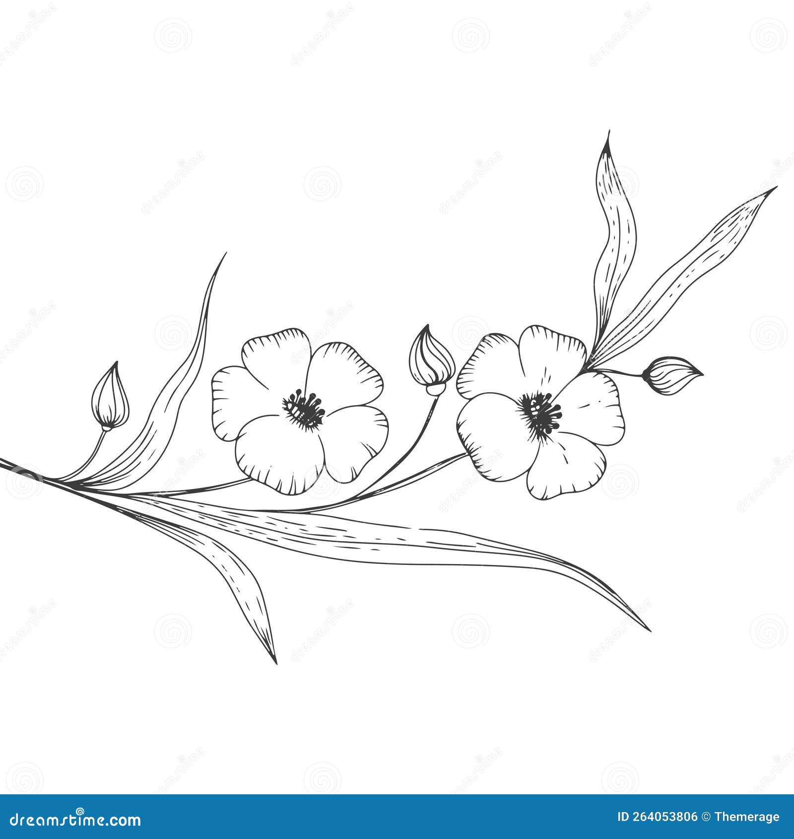 Branch with Flowers in the Technique of Hand Drawing Stock Vector ...