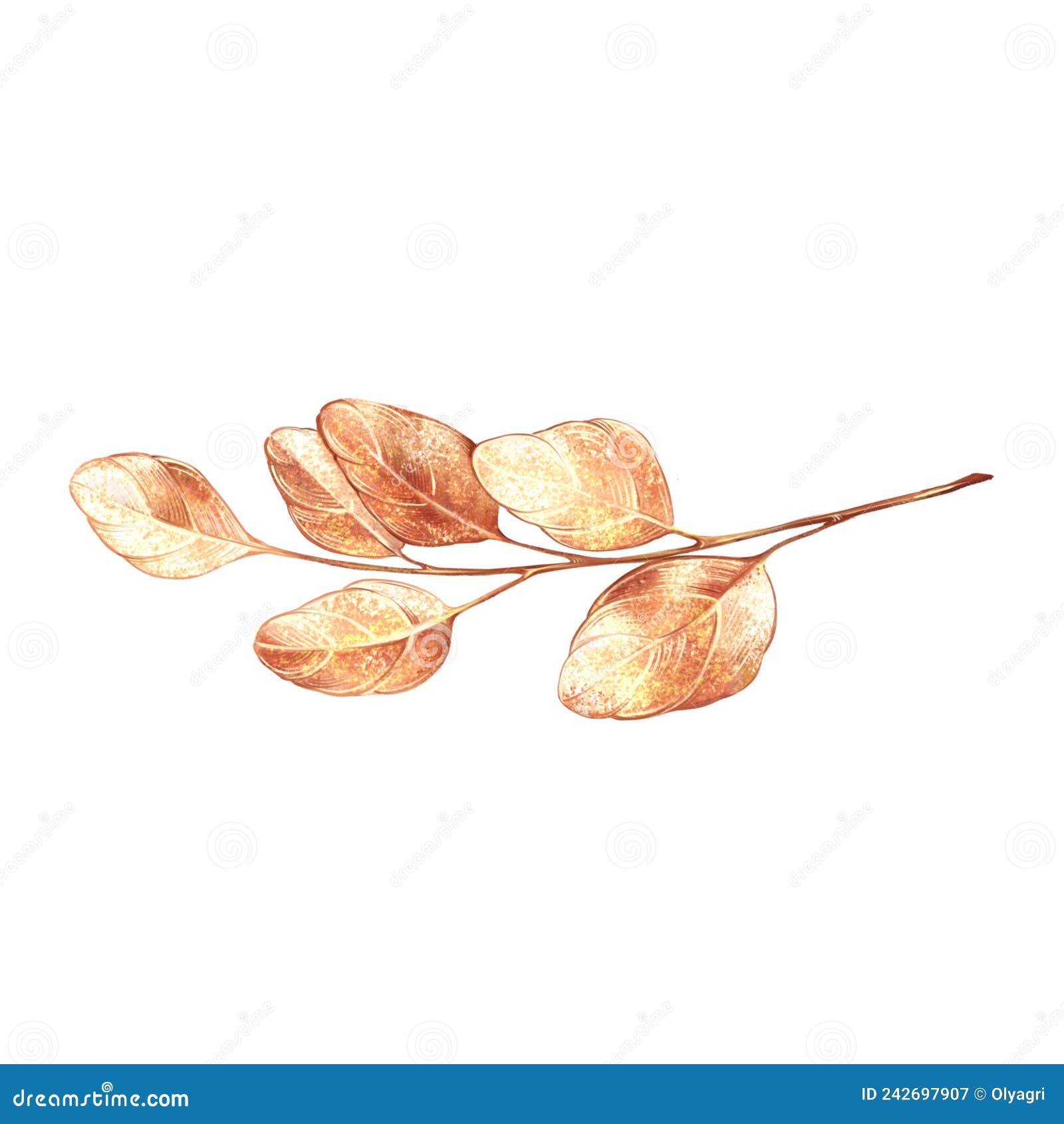 Branch with Gold Leaves, Isolated on White. Stock Illustration ...