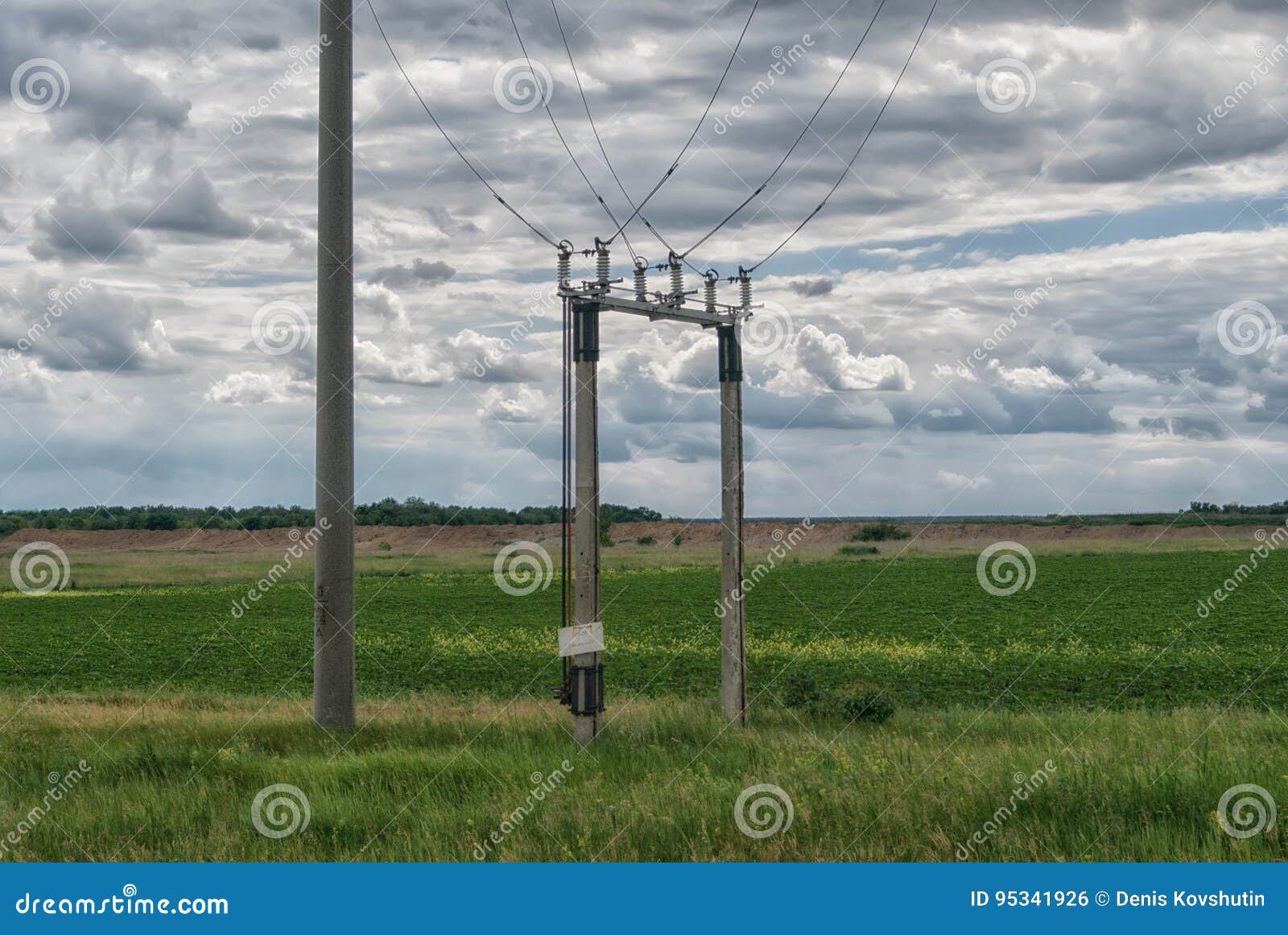 Branch on High-voltage Power Lines in Fields Stock Photo - Image of ...