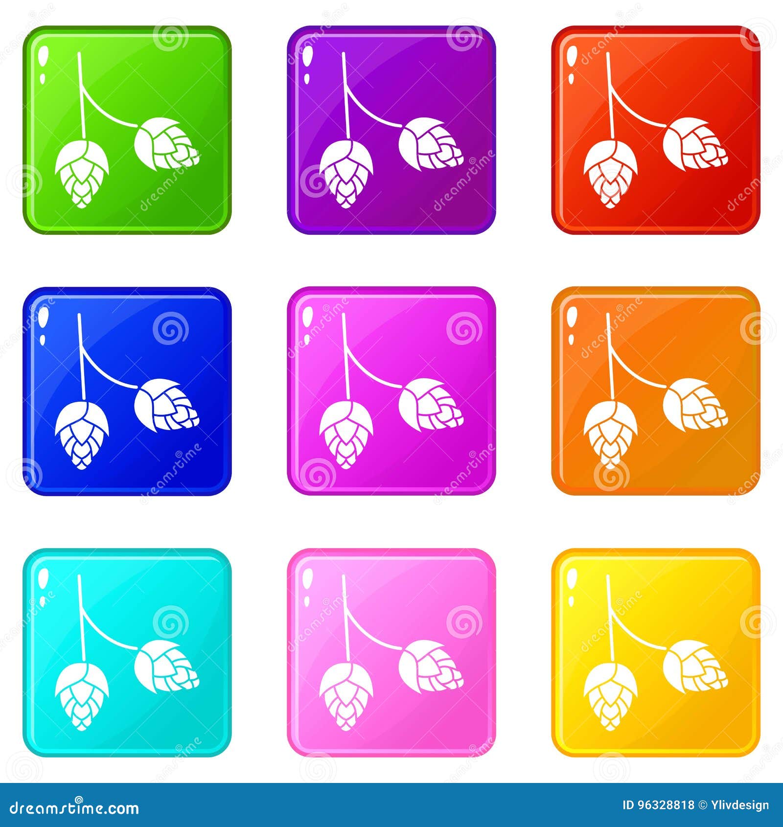 Branch of hops icons 9 set stock vector. Illustration of flavor - 96328818