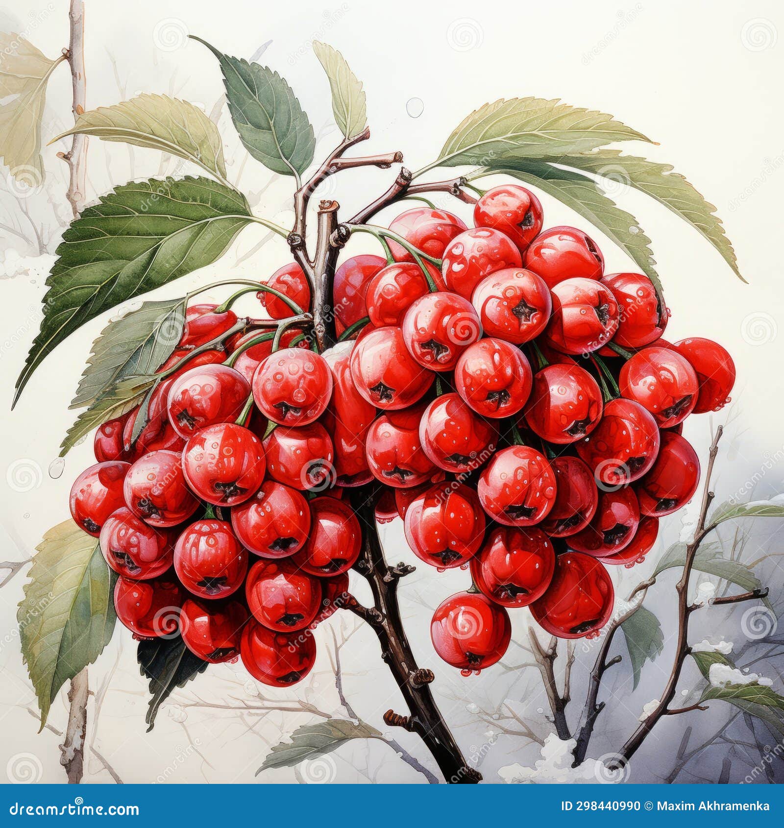 A Branch of Mountain Ash in the Snow. Digital Art Stock Illustration ...