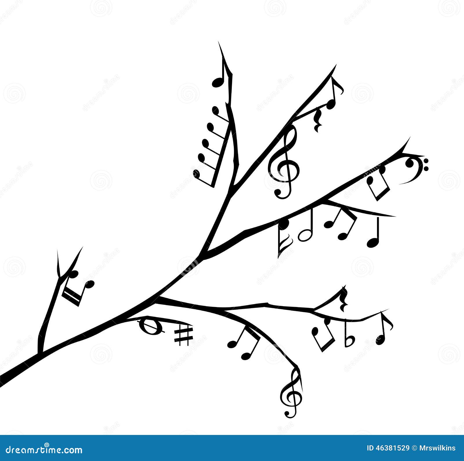 Branch with Music Notes Illustration Stock Illustration - Illustration ...