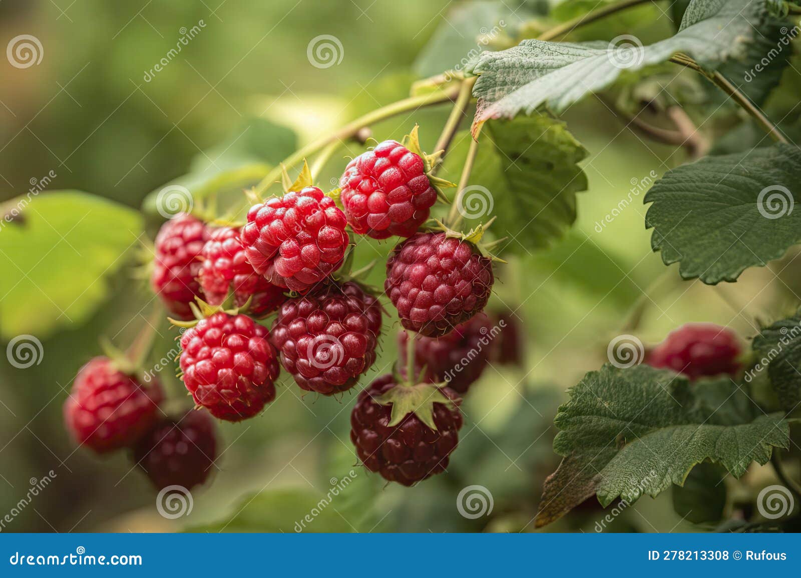 Branch of Ripe Raspberries in a Garden Stock Photo - Image of nature ...