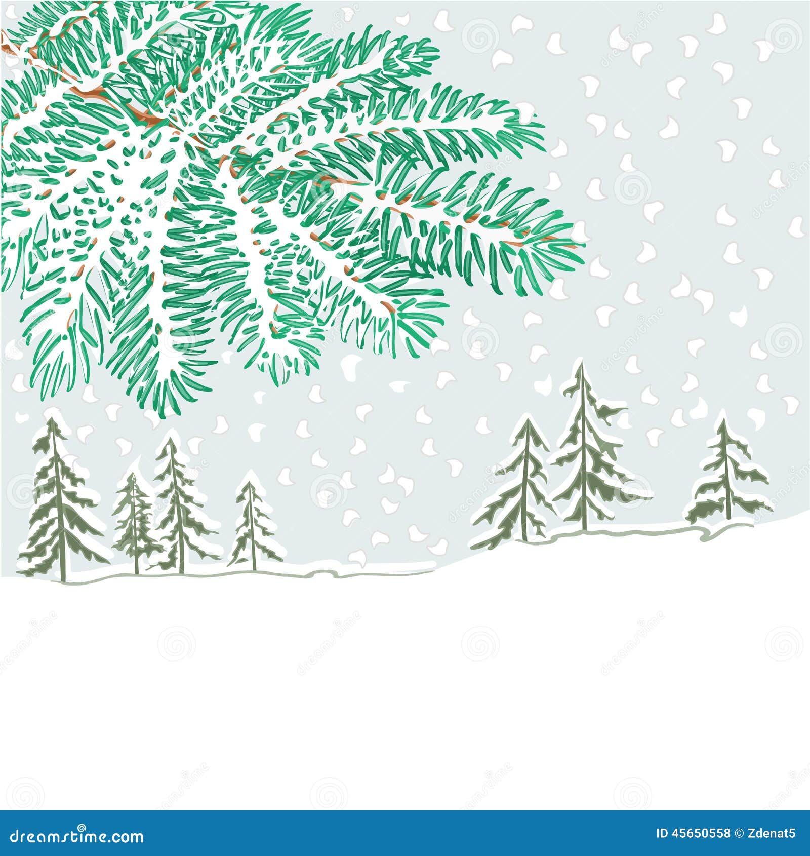 Branch of Spruce and Winter Landscape Vector Stock Vector ...