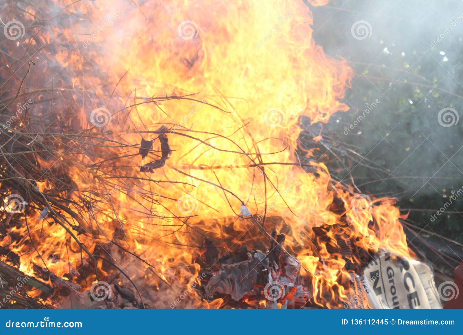 Branch of tree fire smoke stock image. Image of burning - 136112445