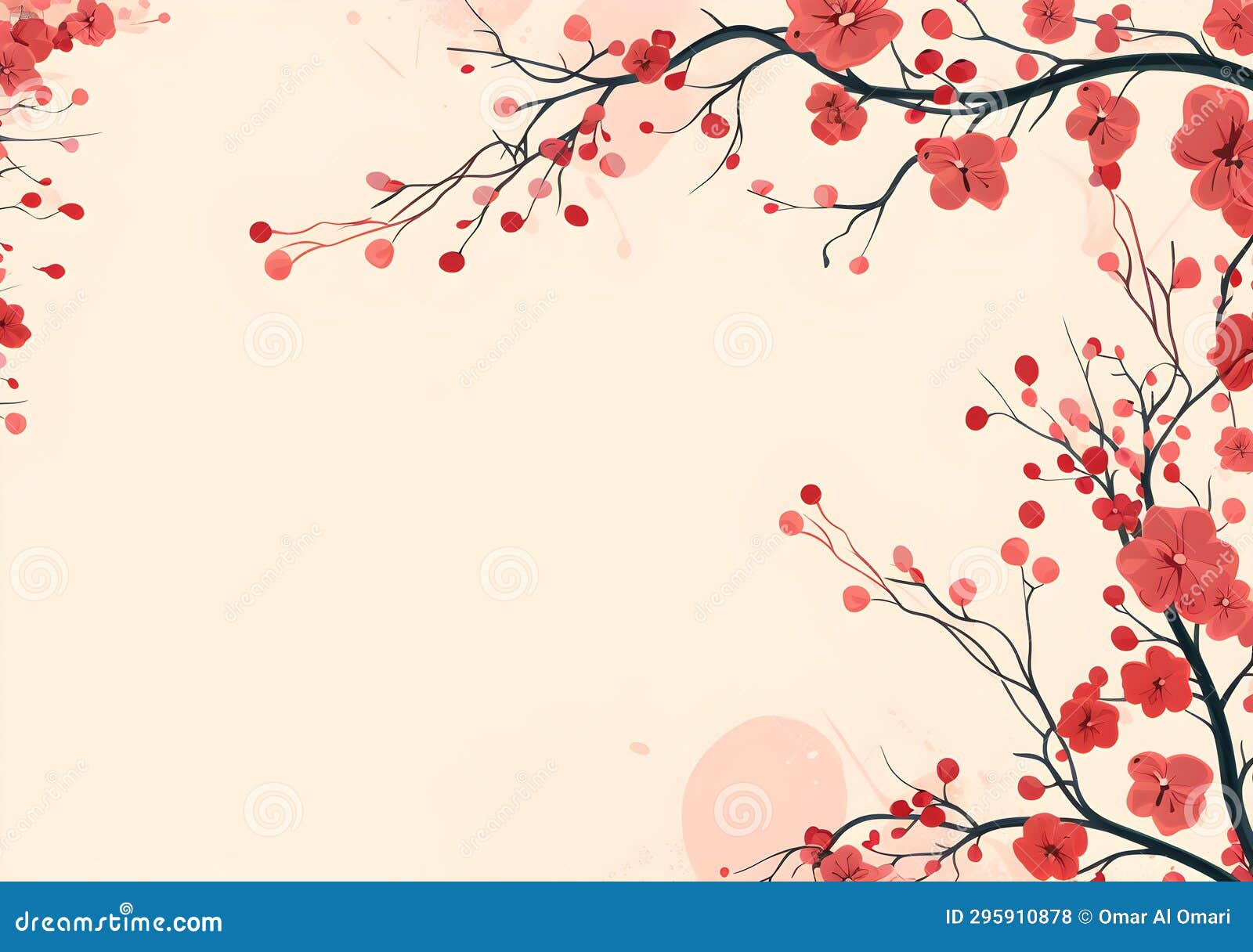 A Branch of a Tree with Red Flowers. Abstract Ruby Foliage Background ...