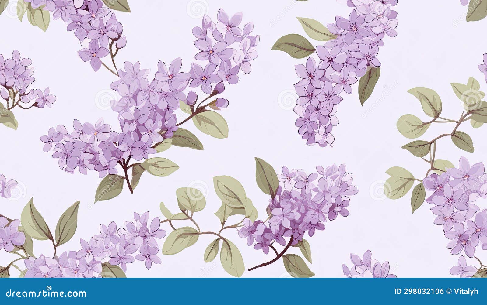 Branches of Blooming Lilacs on Colored Background. Seamless Floral ...