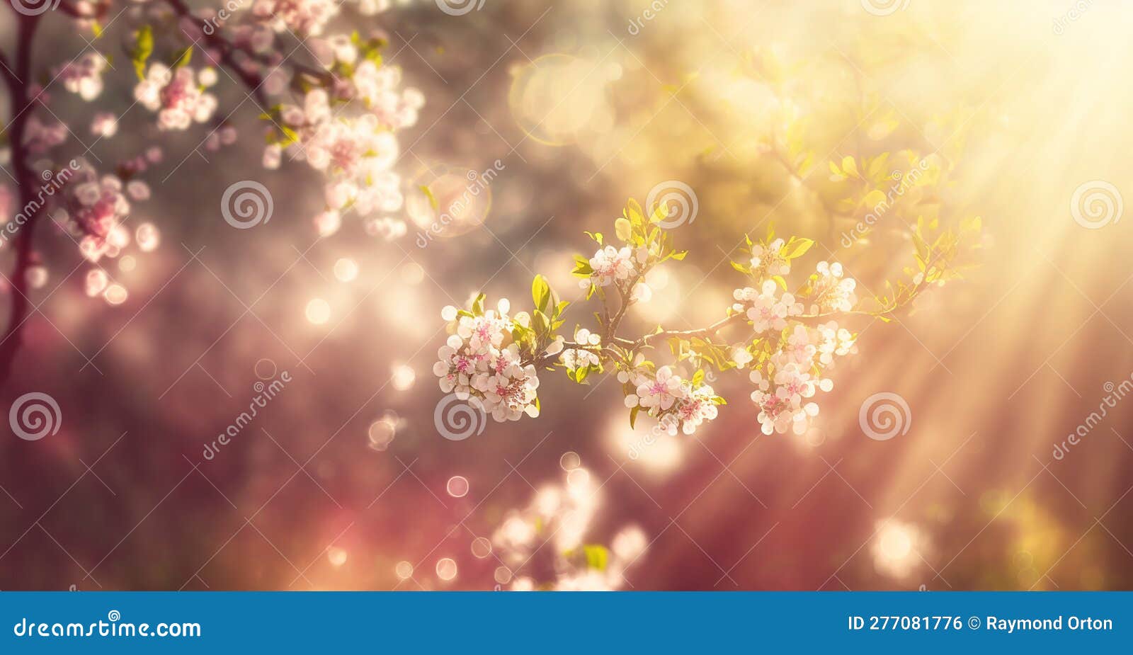 Branches of Blossoming Cherry with Soft Focus, Selective Focus on Warm ...