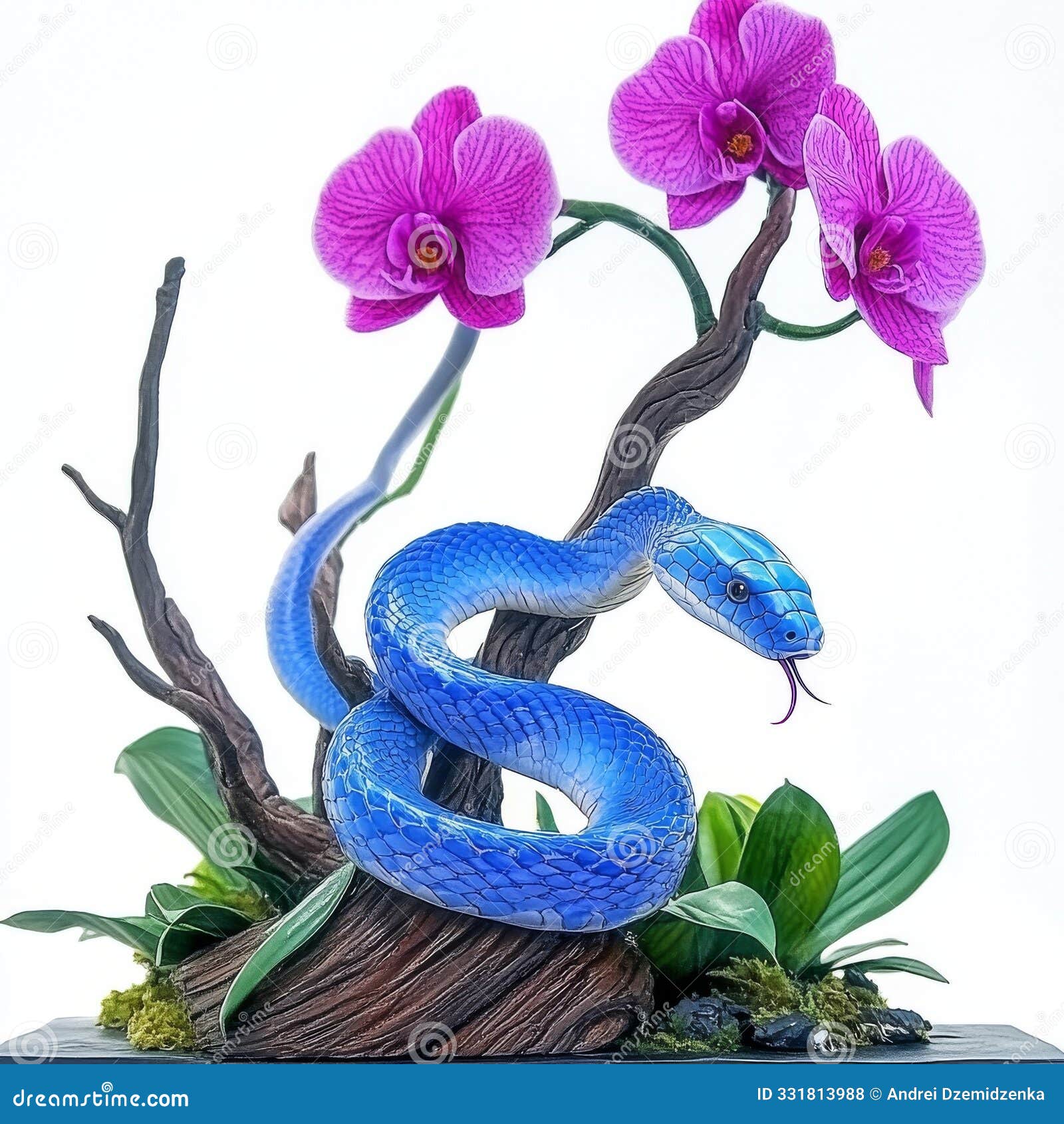 Branches with a Blue Snake Isolated on White, Transparent Backgrounds ...
