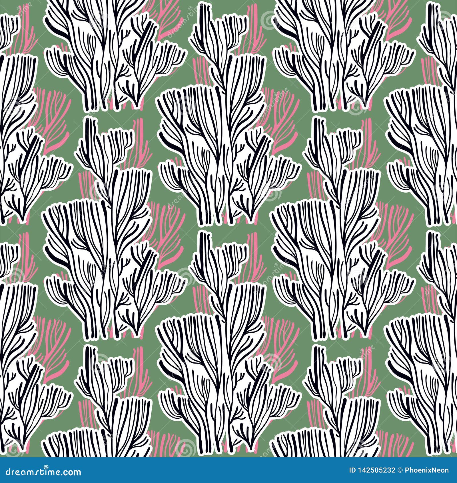 Branches or Coral Algae Tree Linear Seamless Pattern. Stock Vector ...