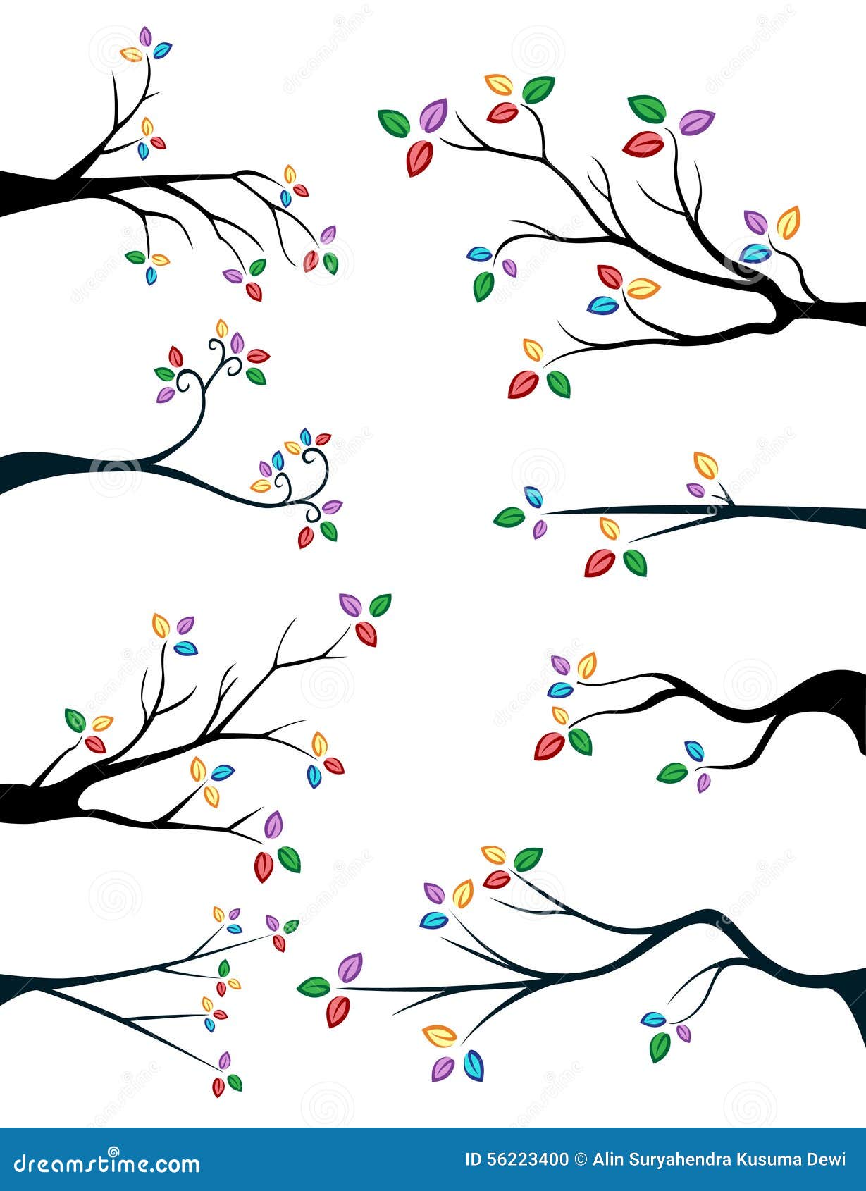 Branches with Cute and Colorful Leaves Stock Vector - Illustration of ...