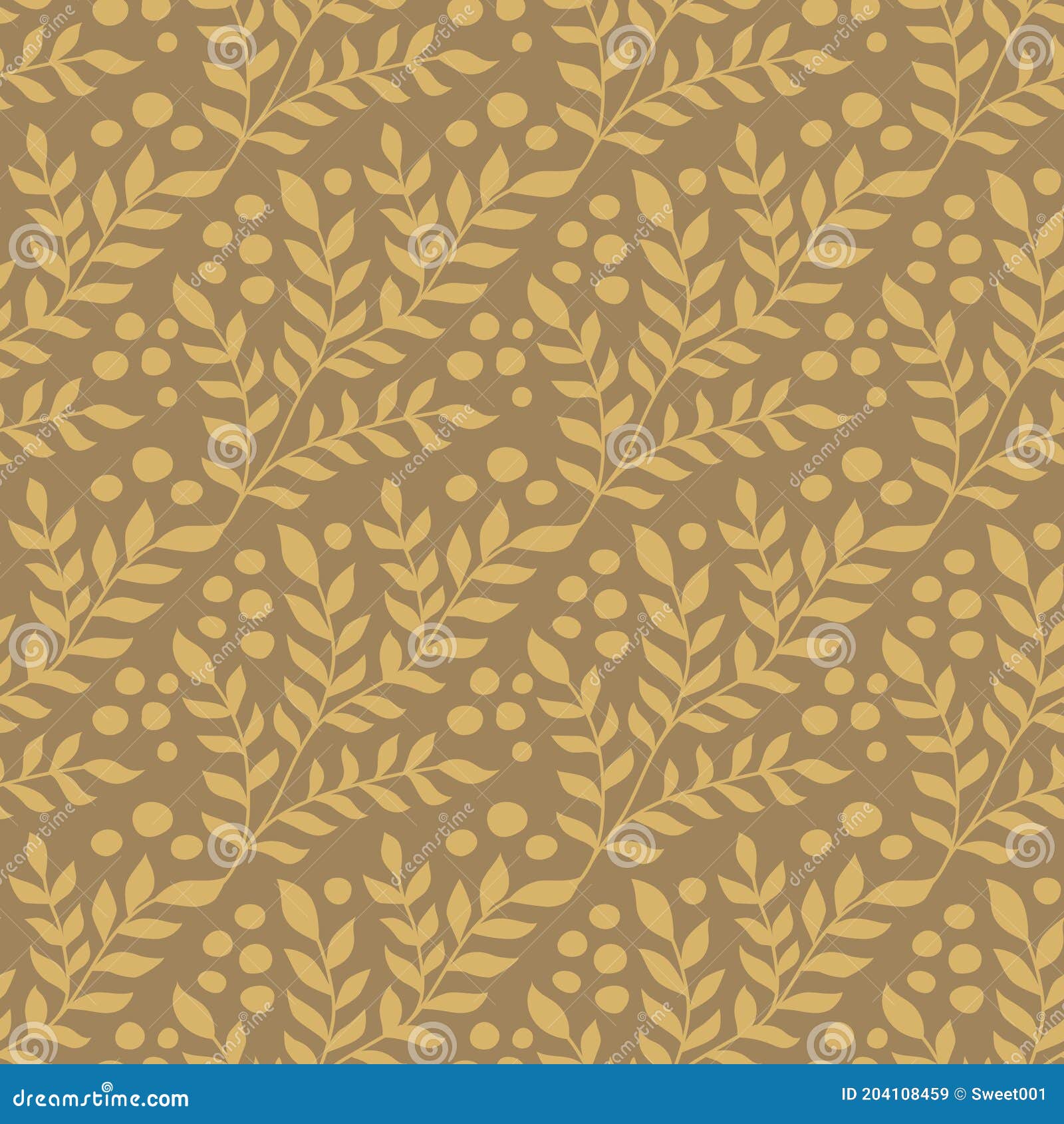 Gold Twigs and Berries Branches on Gold Background Beautiful Seamless ...