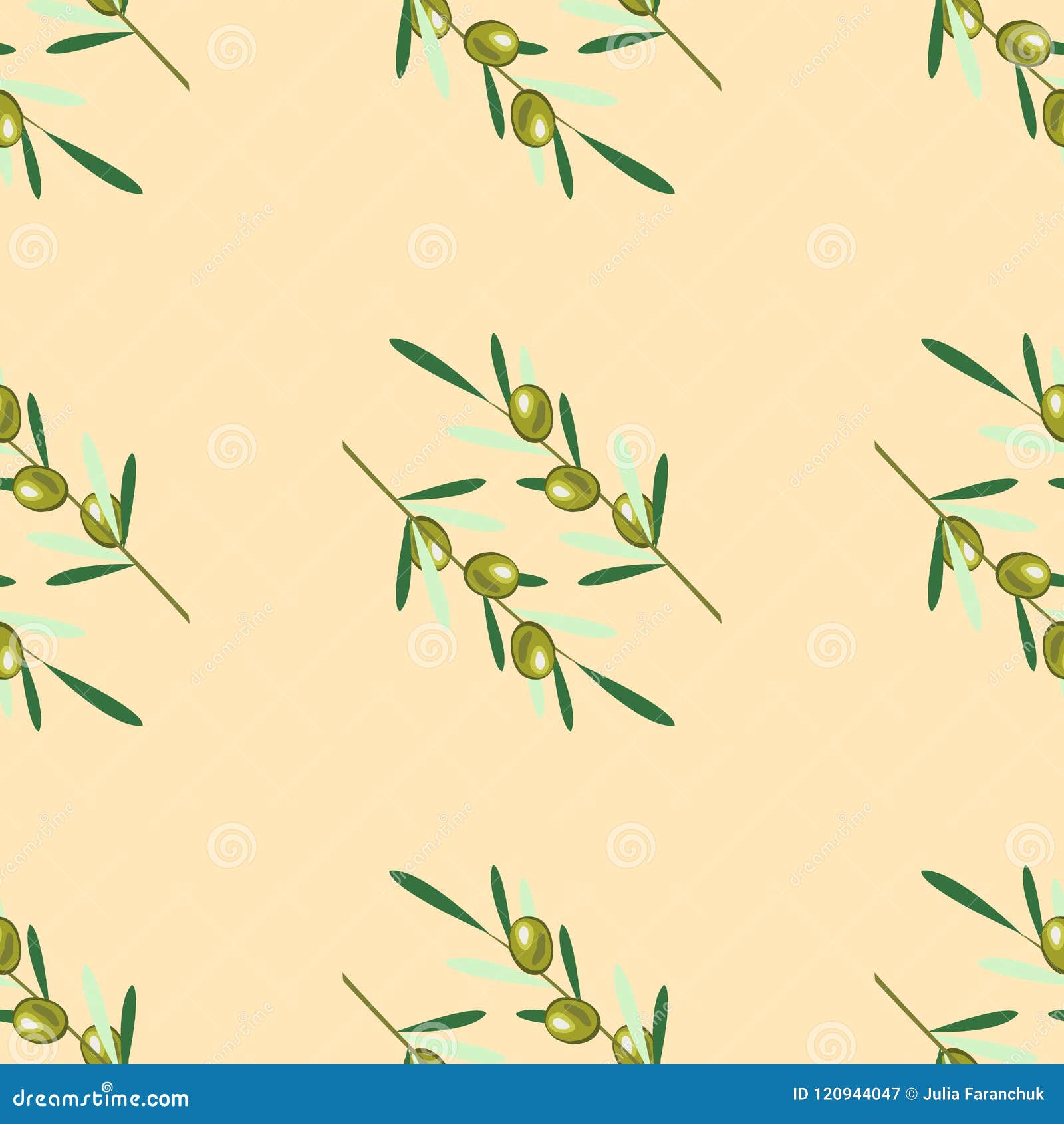 Branches of Olive Tree. Seamless Pattern. Green Olive Fruit, Leaves ... Branches of Olive Tree. Seamless Pattern. Green Olive Fruit, Leaves ...