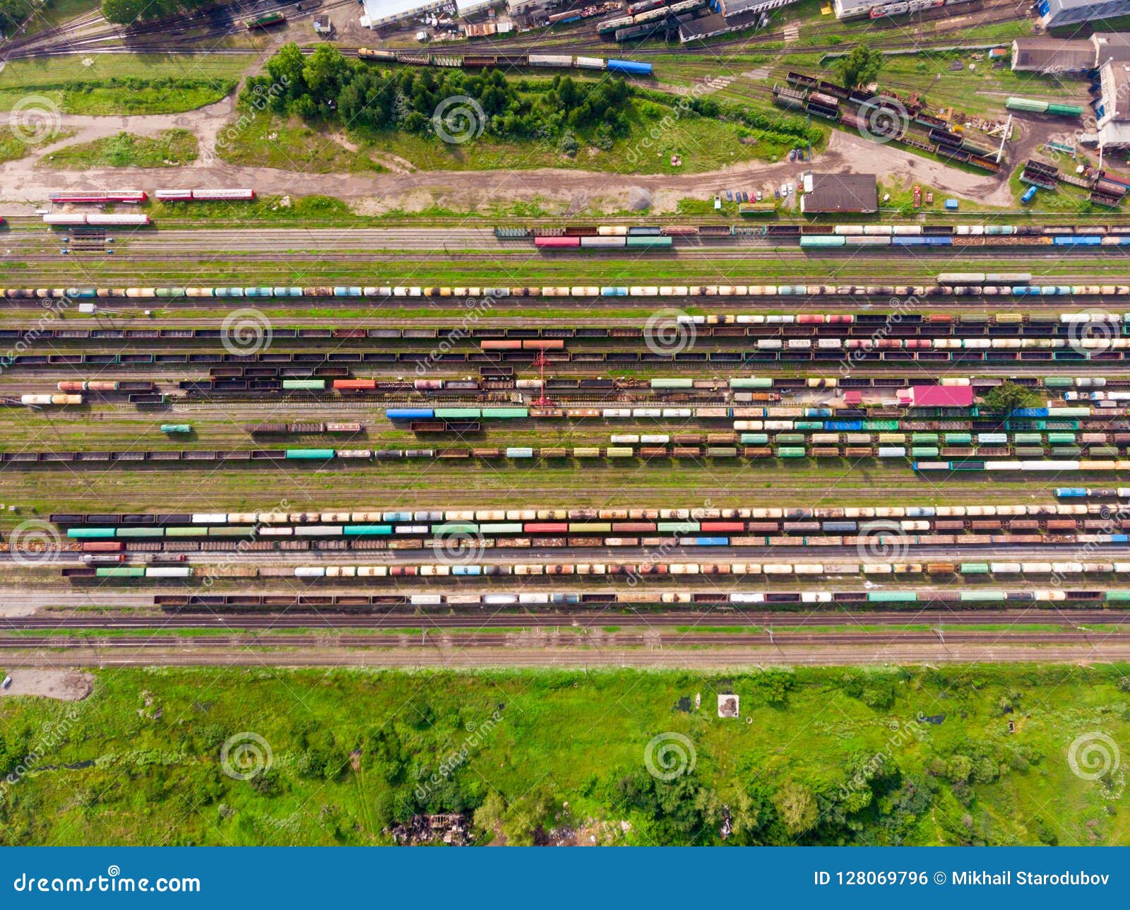 Branches of the Railway at the Marshalling Yard, a Lot of Freight Wagons from the Height Stock ...