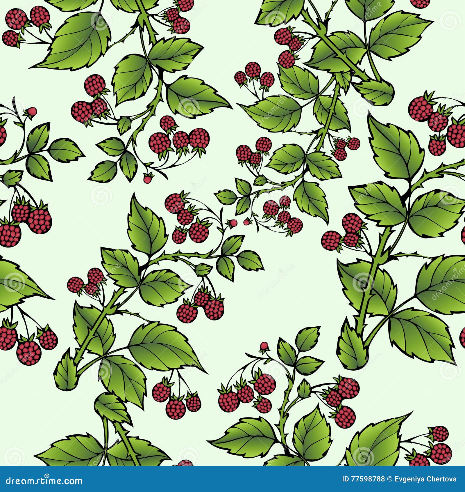 Branches of Raspberry Seamless Pattern, Berry Background. Drawing Fruit ...
