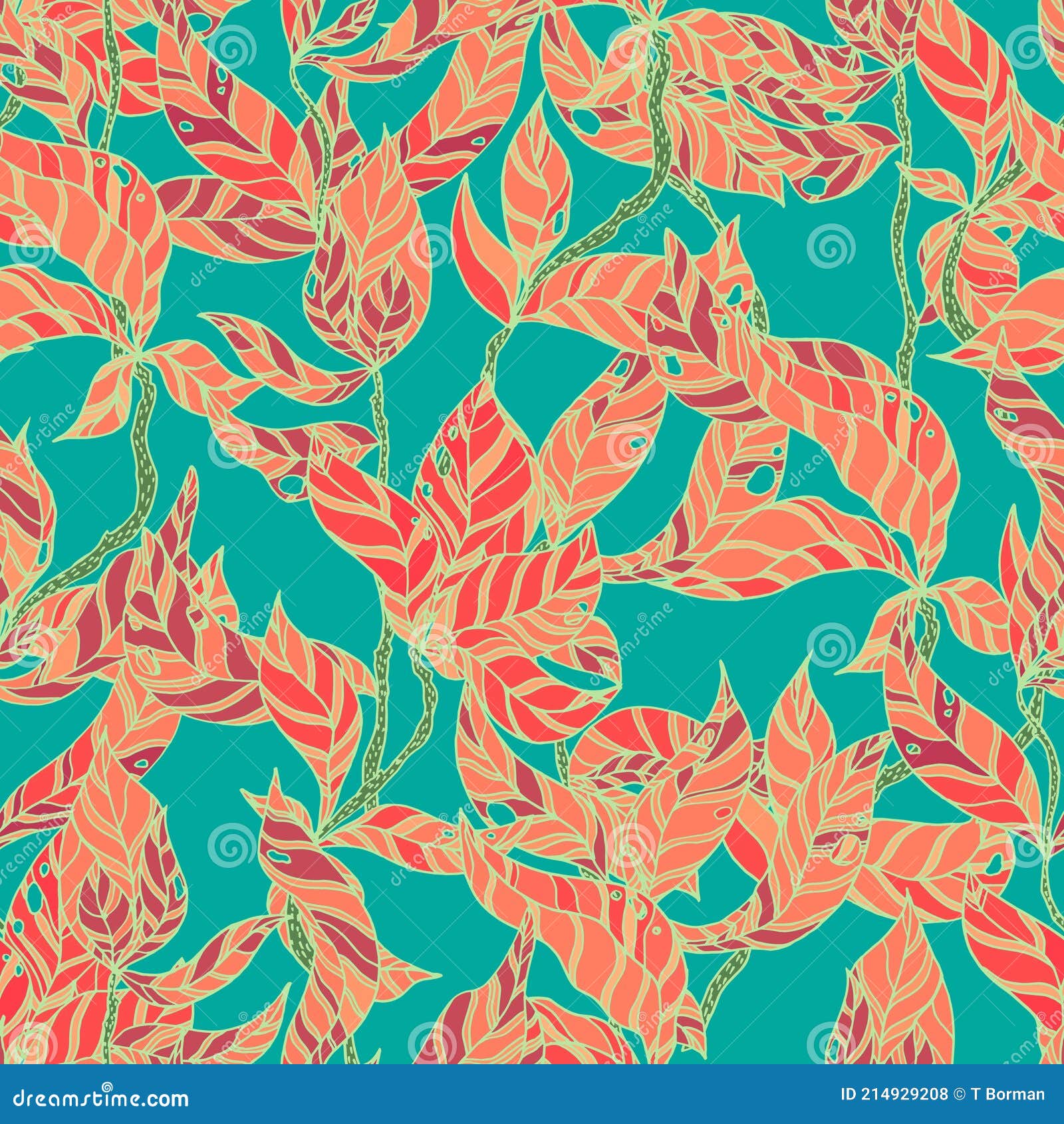 Branches with Striped Leaves Vector Seamless Pattern. a Hedge of Twigs ...