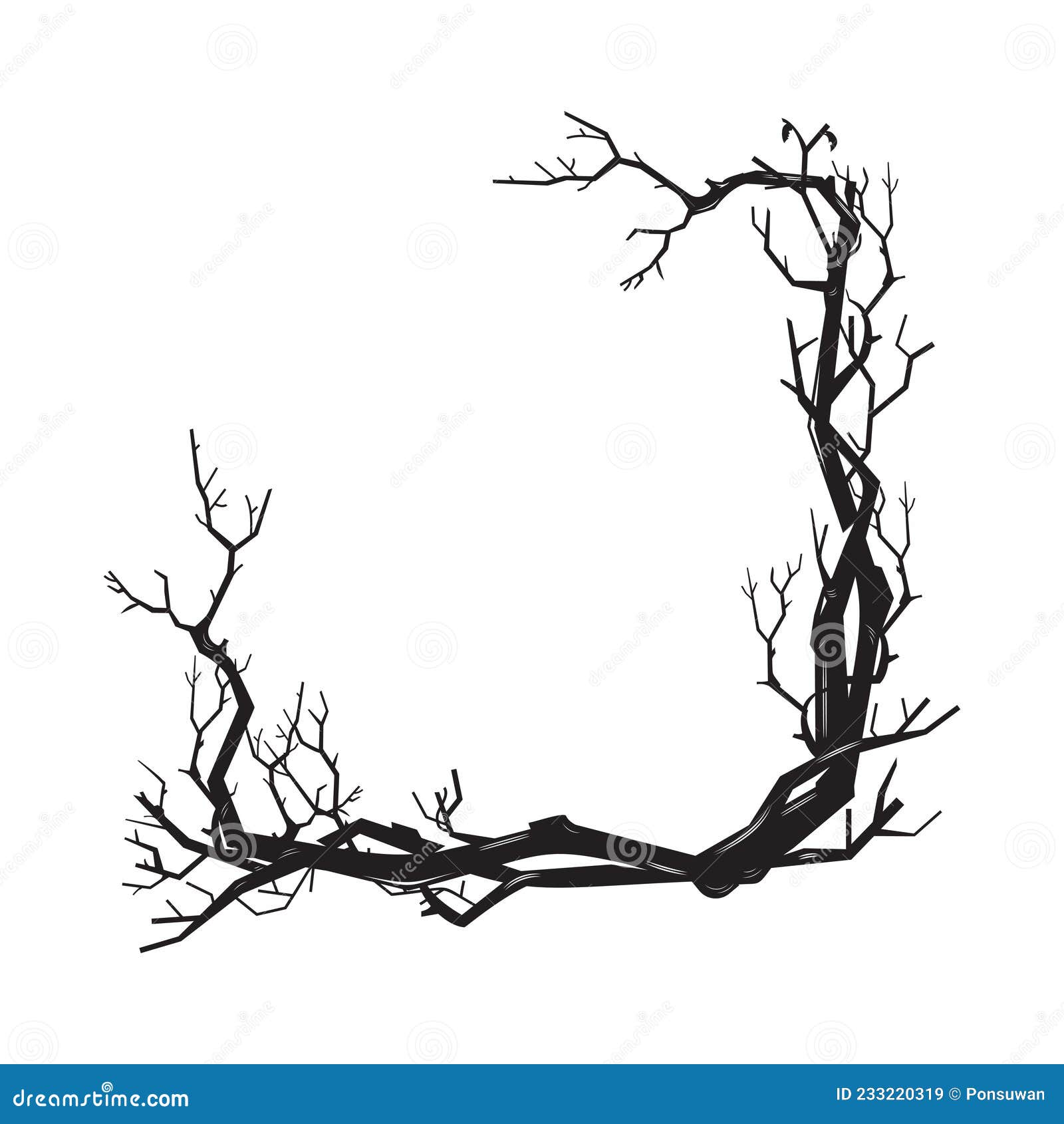 Branches Tree Roots Frame Woodcut Vintage Line Art. Vector Illustration ...