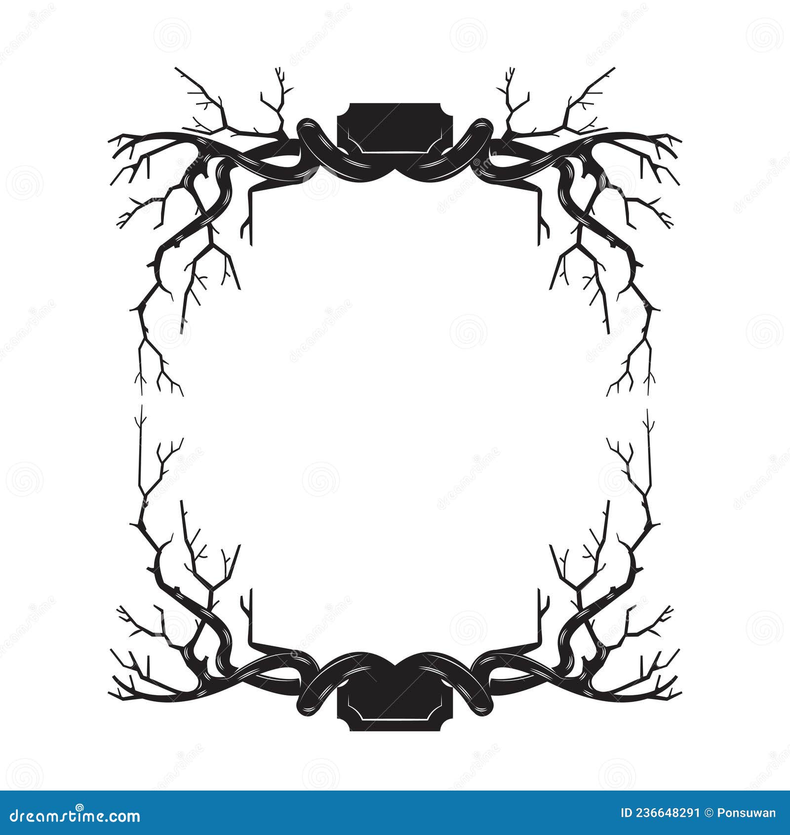 Branches Tree Roots Frame Woodcut Vintage Line Art. Vector Illustration ...