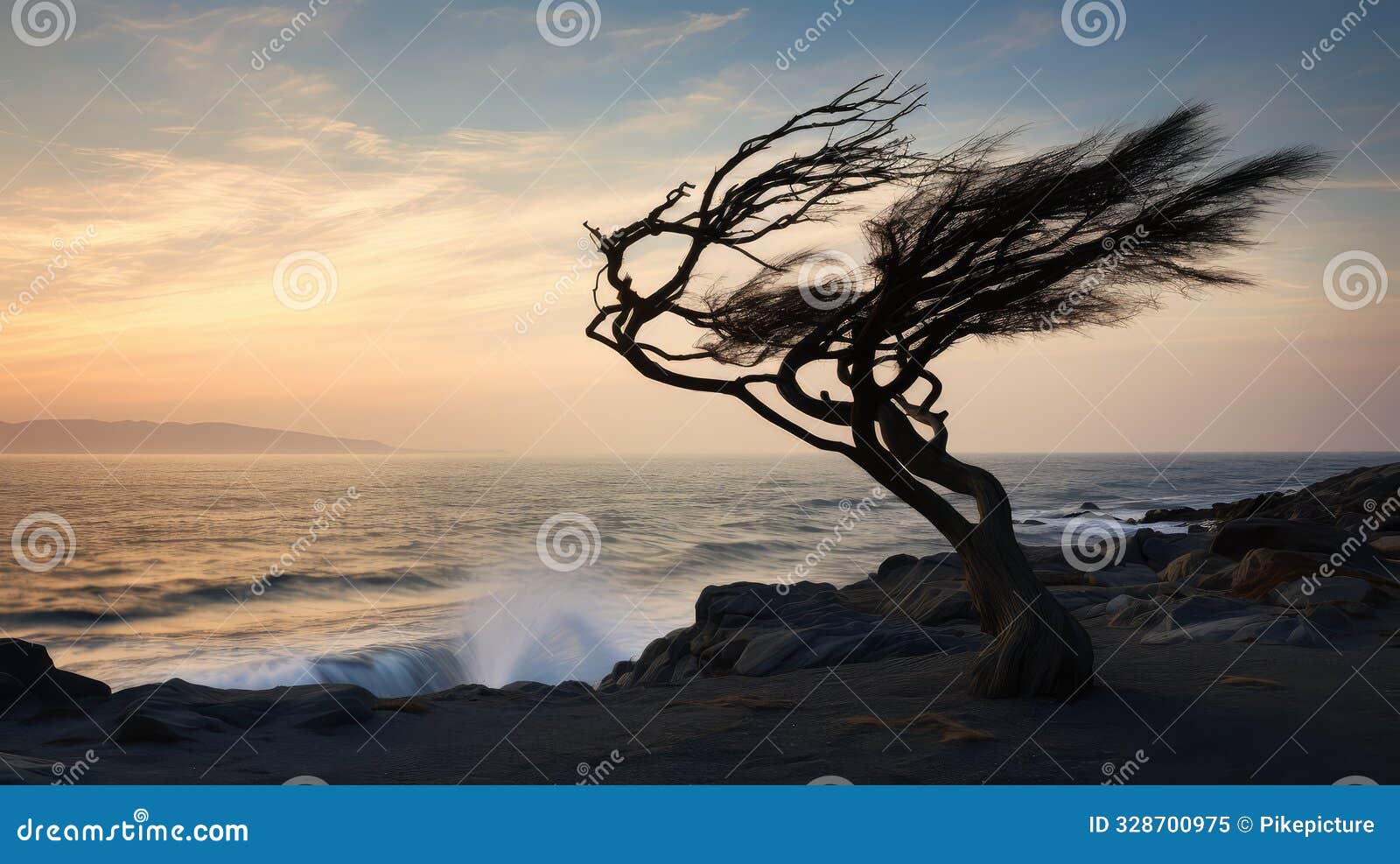 Windswept Tree: A Stark, Gnarled Tree Endures Against A Pale Sky, Its ...