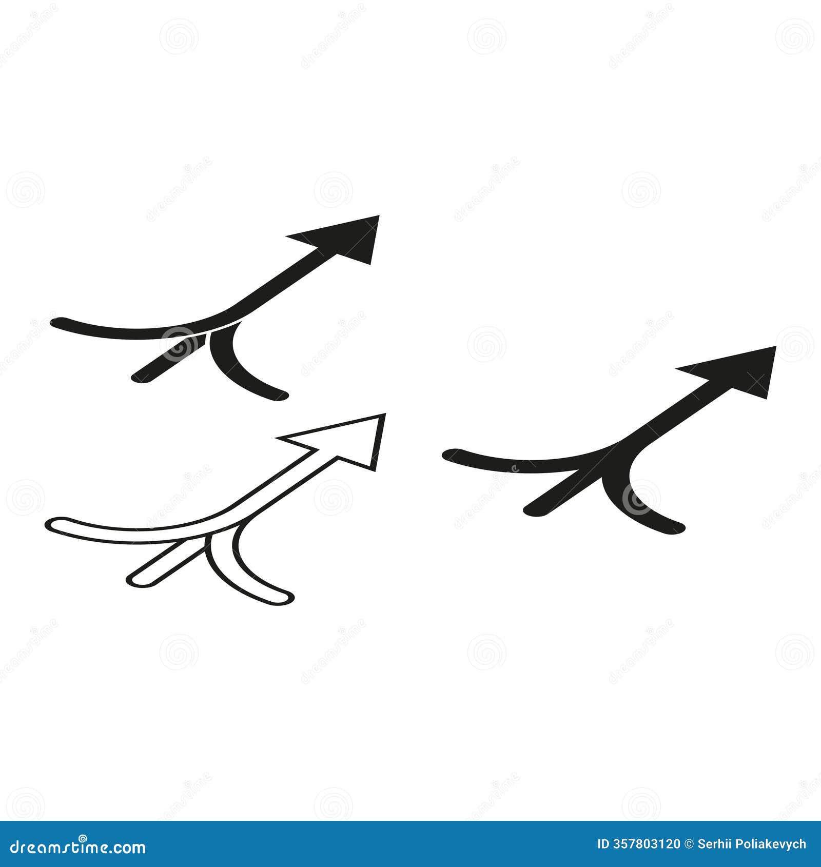Branching Arrow Icons. Multiple Direction Symbol. Bold Black Shape ...